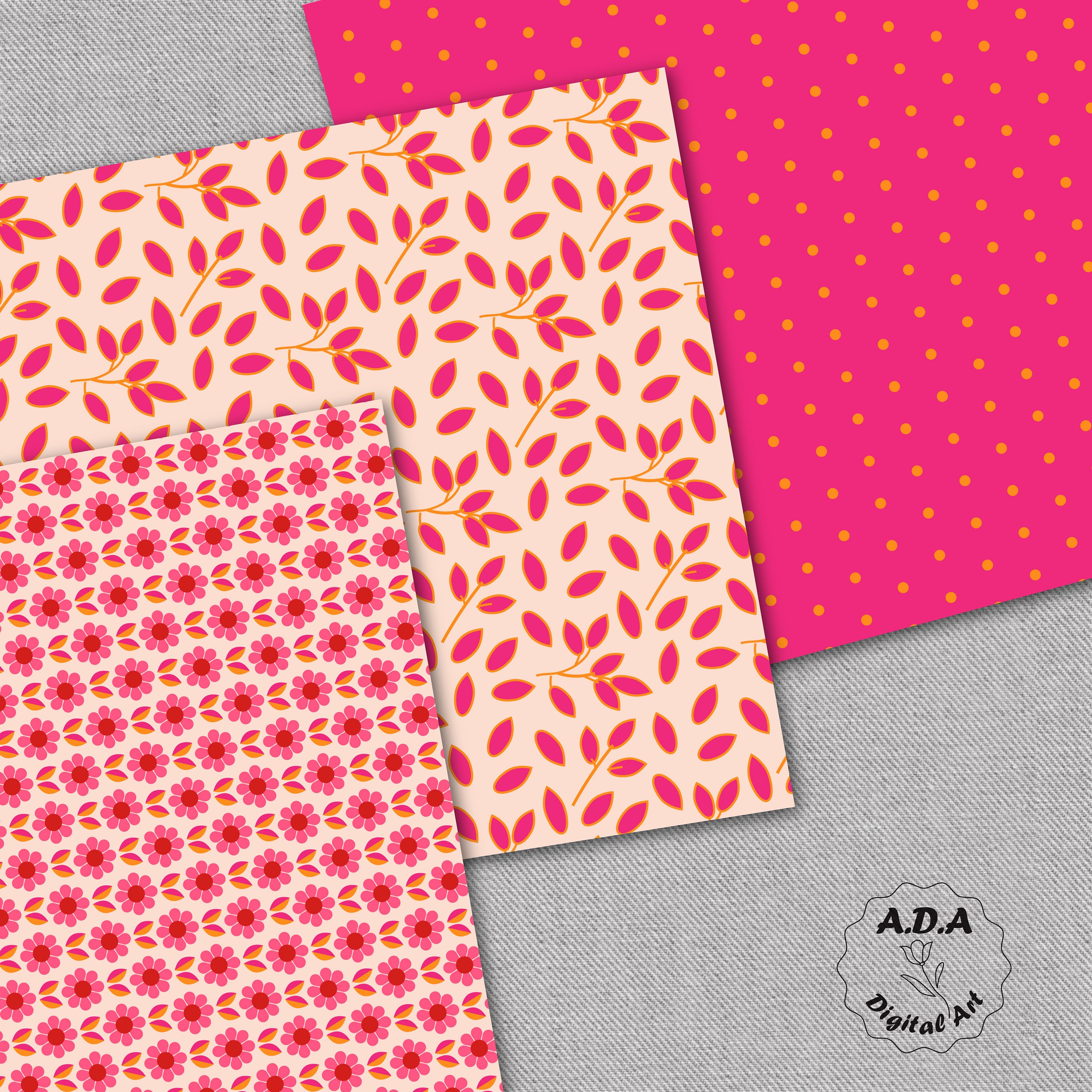 Orange and Pink Digital Paper Pack, Orange and Pink Scrapbooking Paper ...