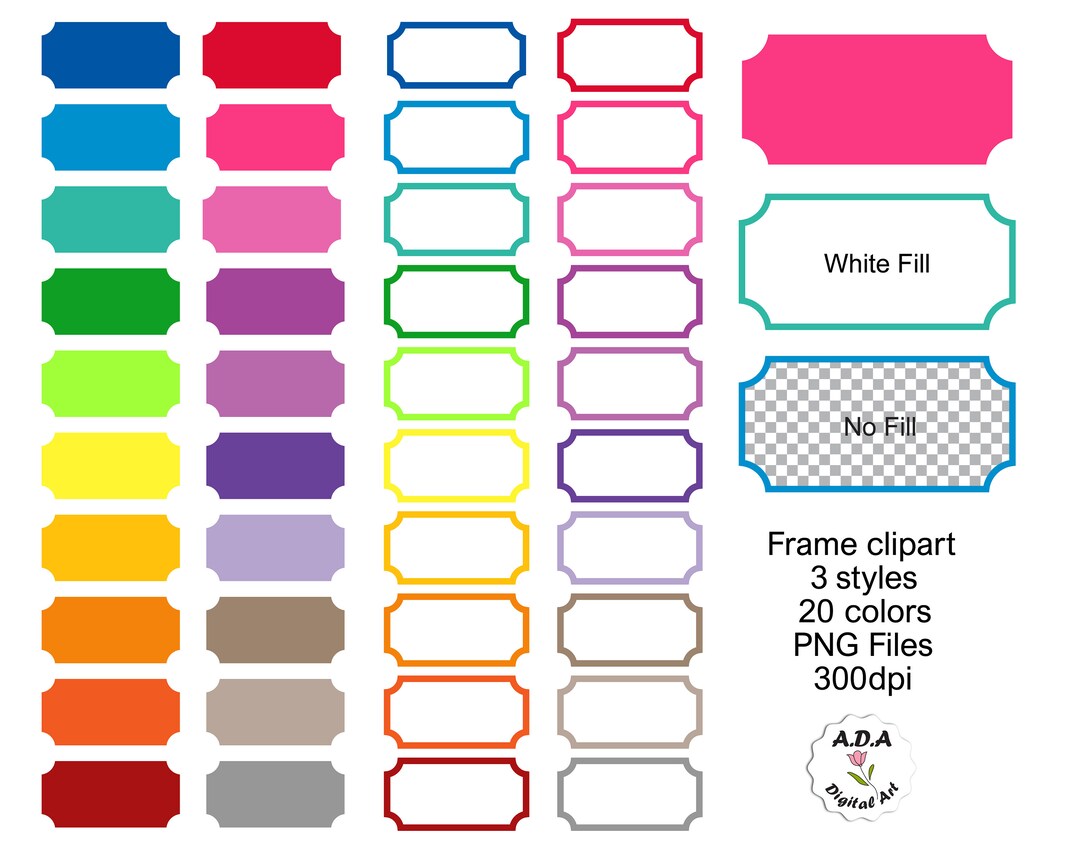 Frame Label Clipart, Scrap Booking Frame Clip Art, Bright Colored Frame ...