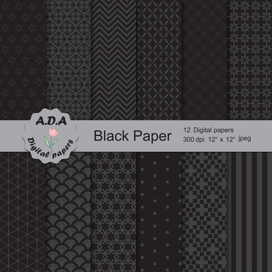 Black Digital Paper, Black Geometric Pattern, Black Scrapbook Paper ...
