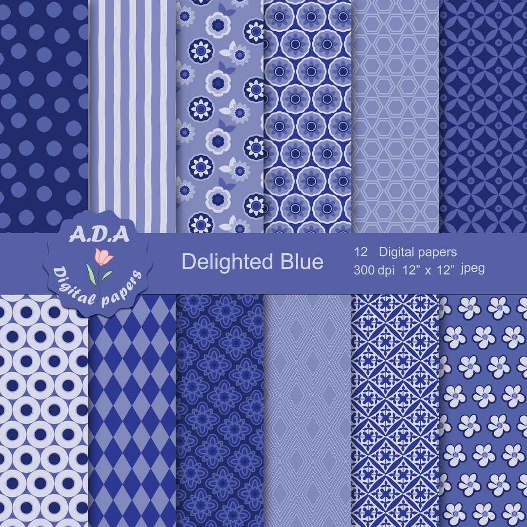 Blue Printable Digital Paper Pack, Blue Pattern, Navy Blue Background ...