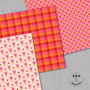 Orange and Pink Digital Paper Pack, Orange and Pink Scrapbooking Paper ...
