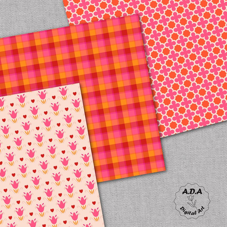 Orange and Pink Digital Paper Pack, Orange and Pink Scrapbooking Paper ...