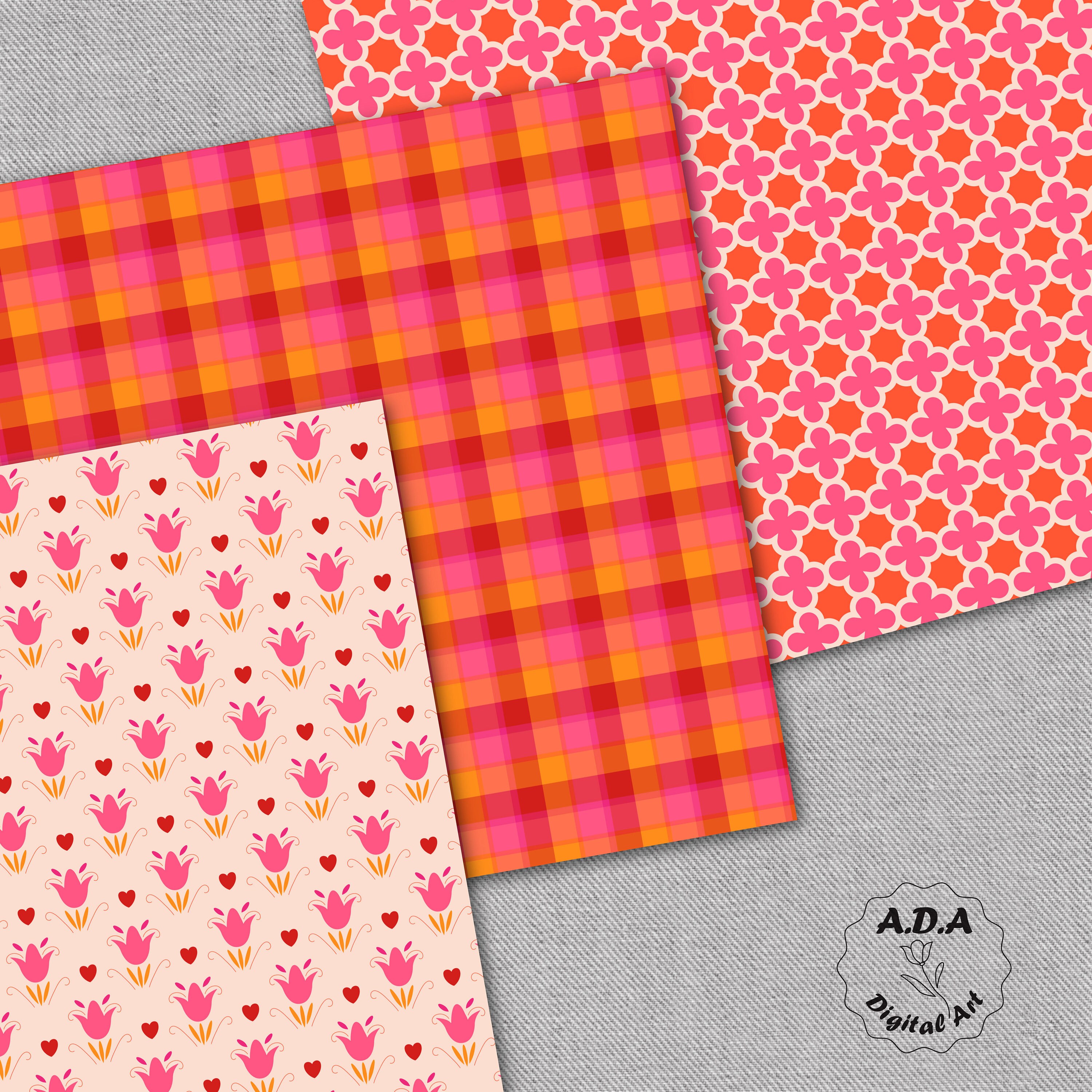 Orange and Pink Digital Paper Pack, Orange and Pink Scrapbooking Paper ...