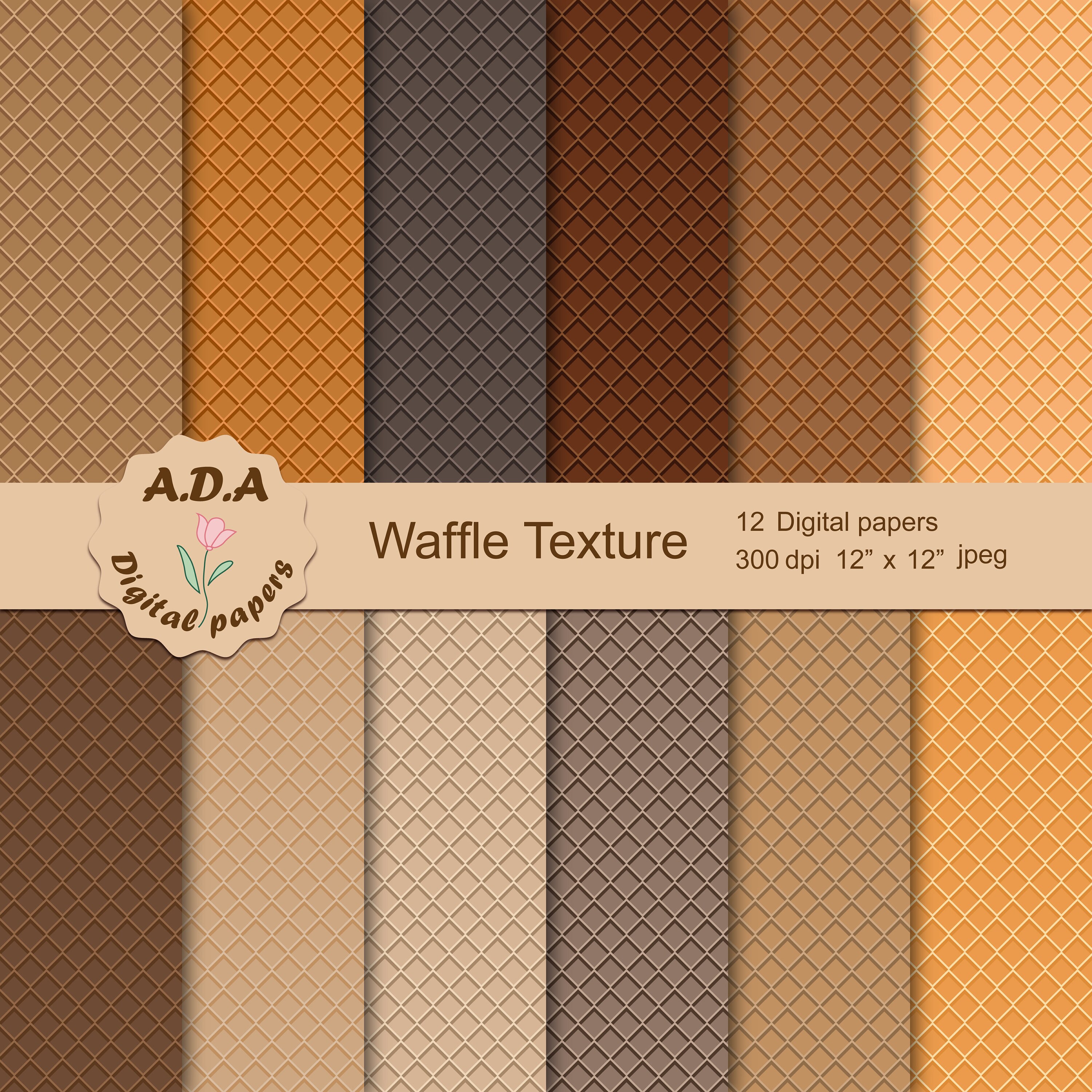 Waffle Texture Printable Digital Paper Pack, Waffle Texture Food ...