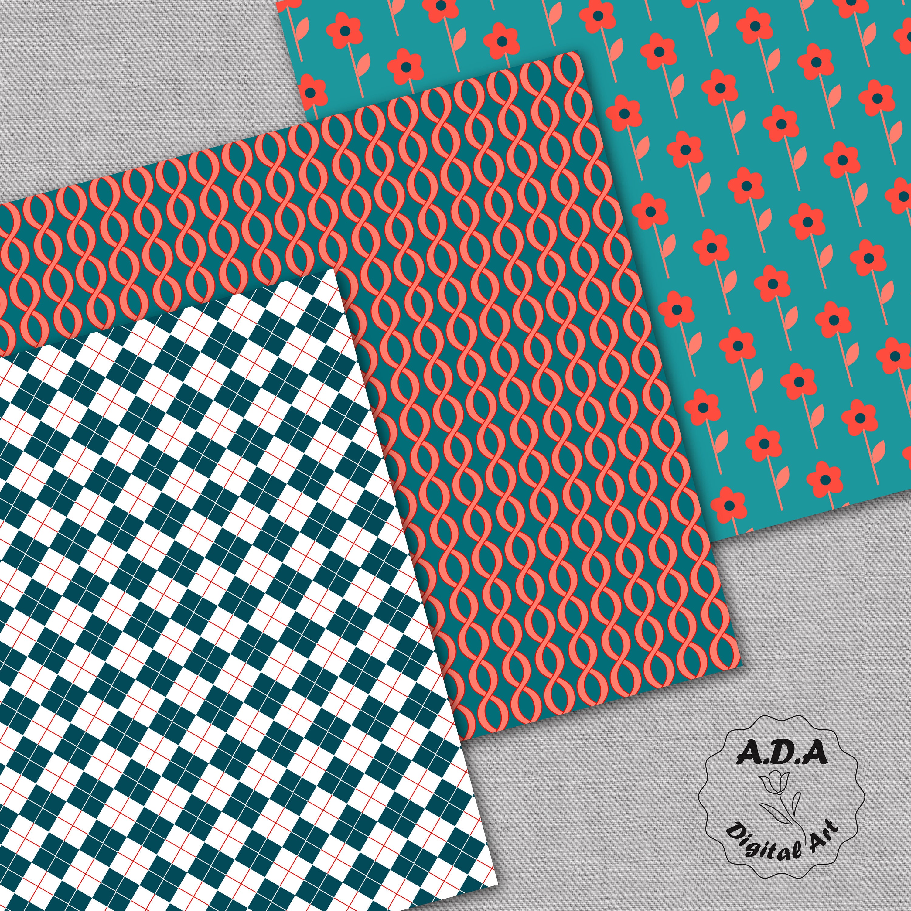 Red and Blue Digital Paper Pack, Scrapbooking Papers, Red and Blue ...