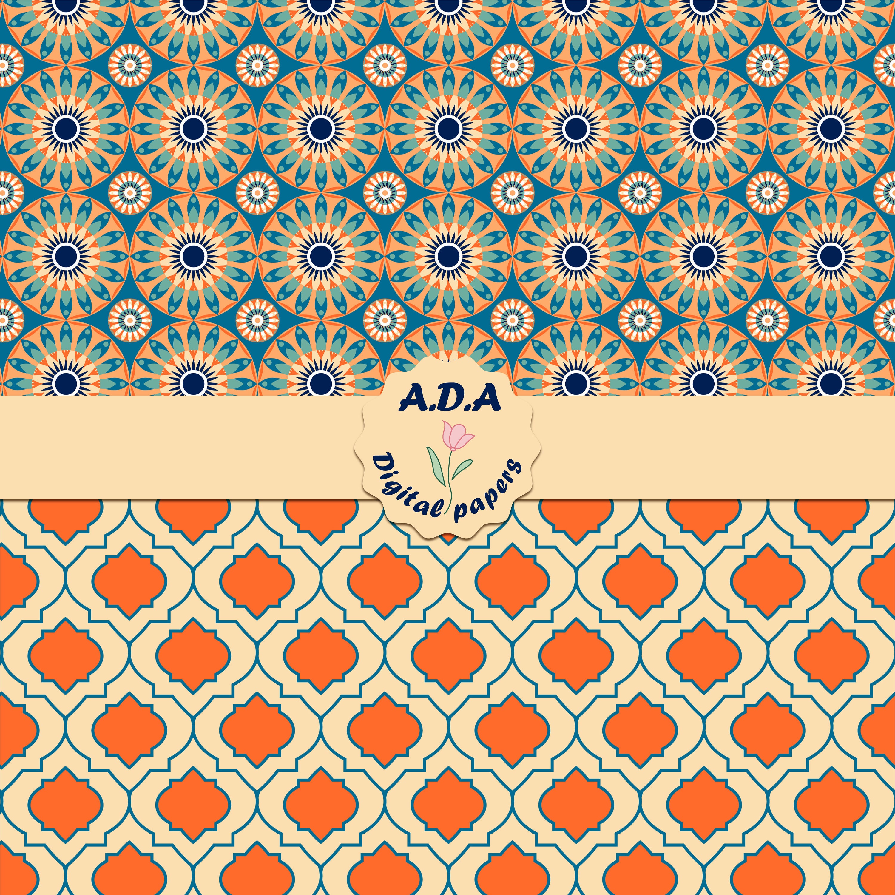 Orange and Blue Digital Paper Pack Orange and Blue Floral - Etsy