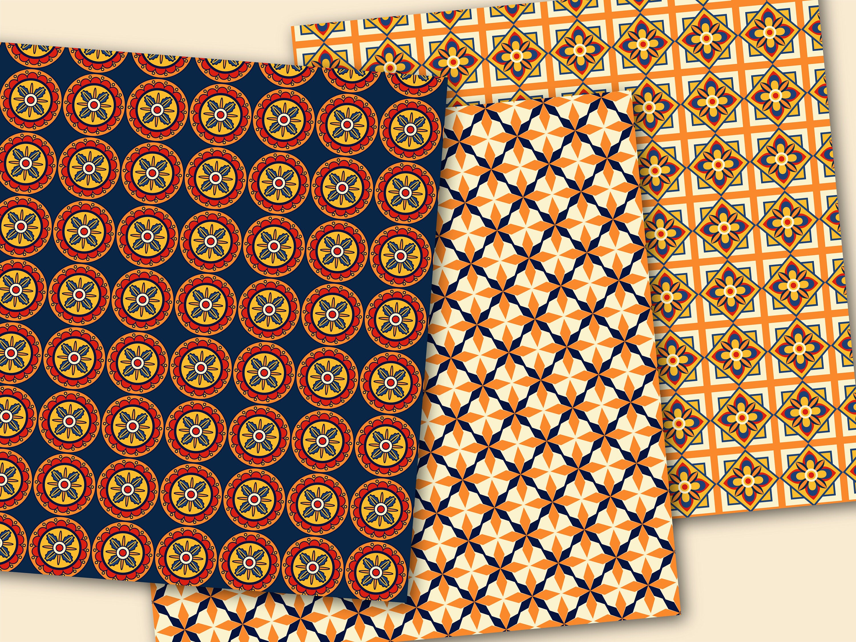 Gold and Blue Digital Paper, Gold Tiles Pattern, Yellow and Blue ...