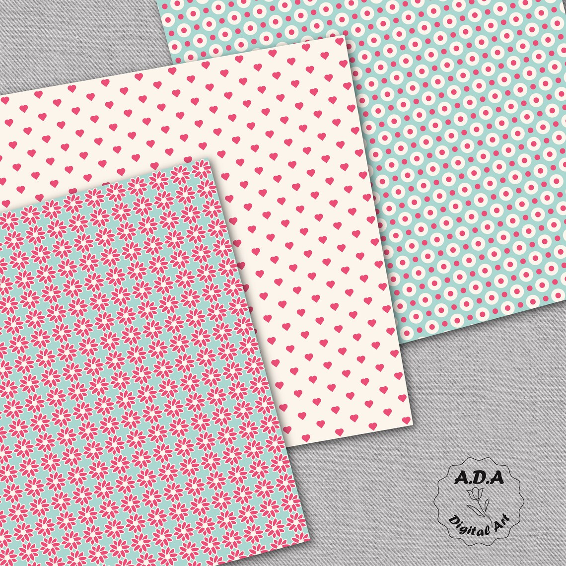 Red and Blue Digital Paper Pack, Red and Light Blue Scrapbook Paper ...
