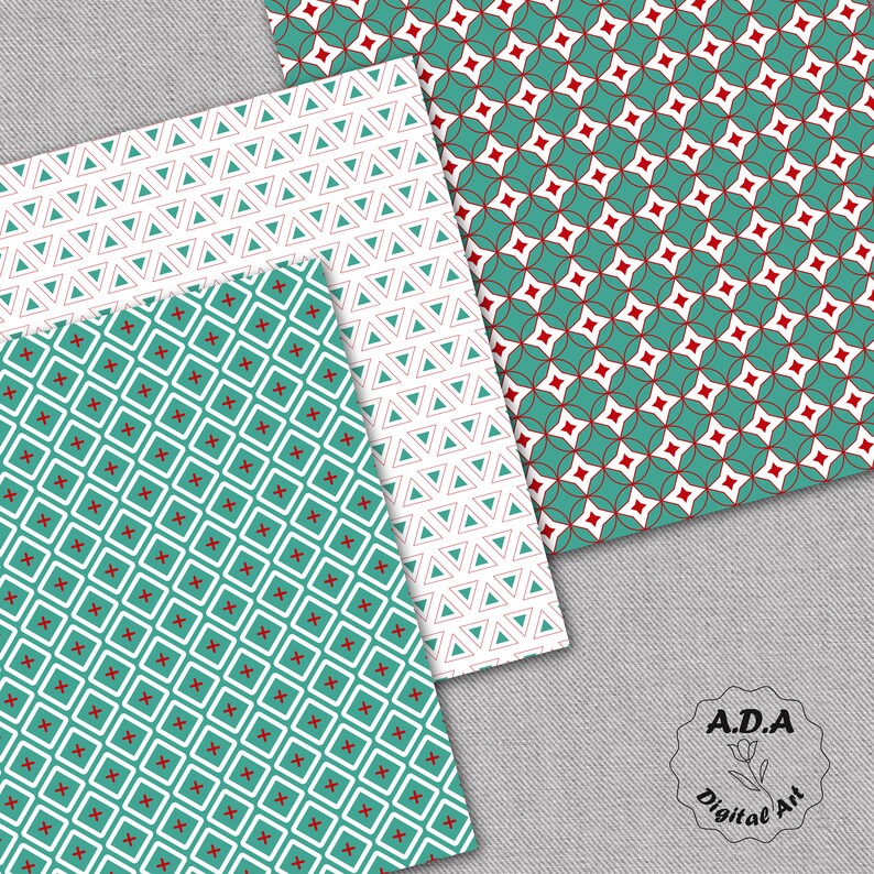 Vintage Turquoise Printable Digital Paper Pack, Turquoise, Red and ...