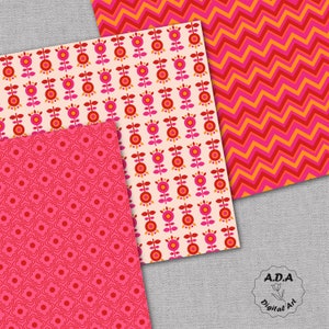 Orange and Pink Digital Paper Pack, Orange and Pink Scrapbooking Paper ...