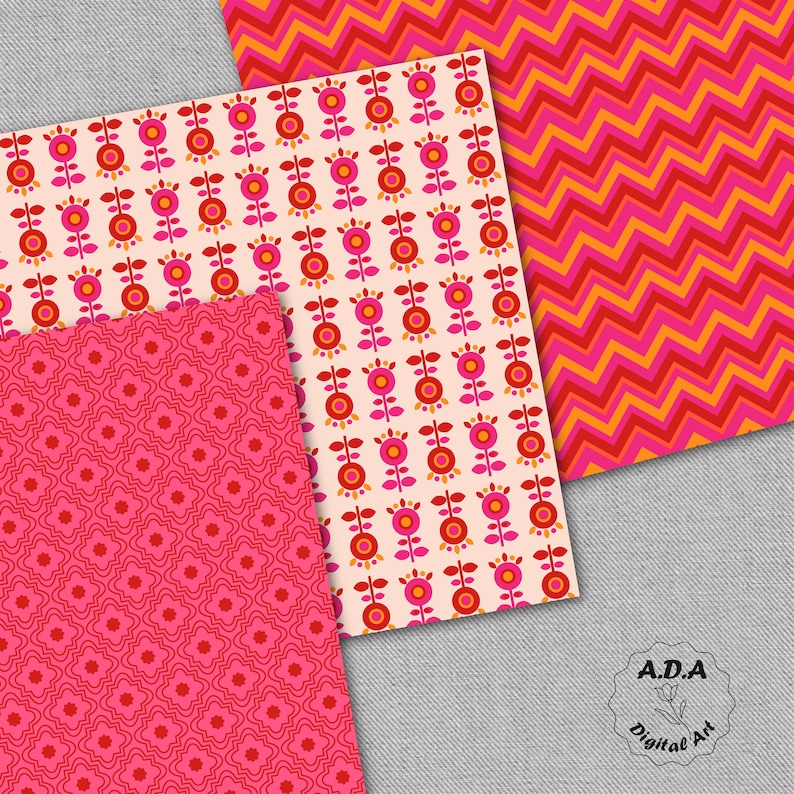 Orange and Pink Digital Paper Pack, Orange and Pink Scrapbooking Paper ...