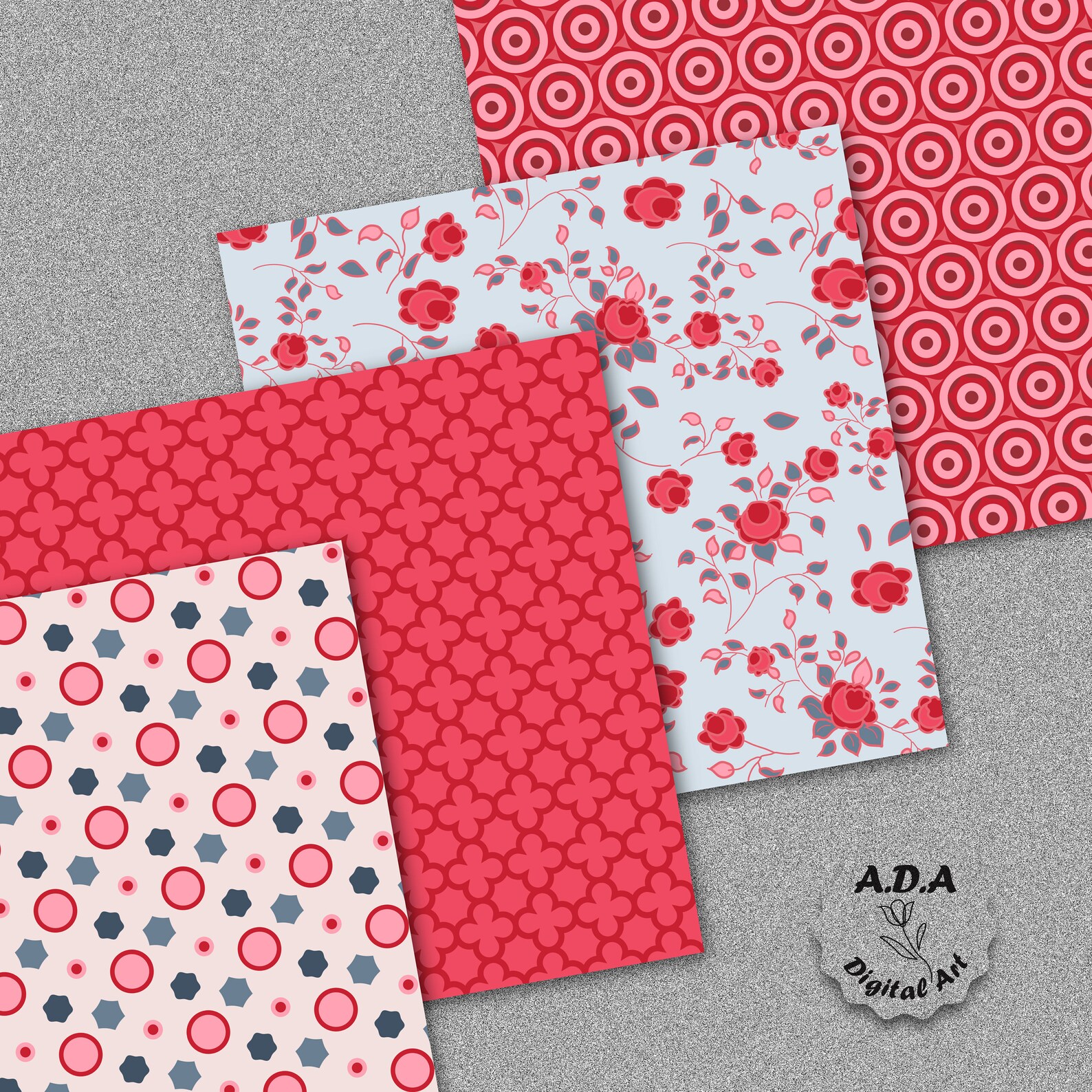 Red and Blue Digital Paper Pack Scrapbooking Papers Red and - Etsy