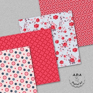 Red and Blue Digital Paper Pack, Scrapbooking Papers, Red and Blue ...