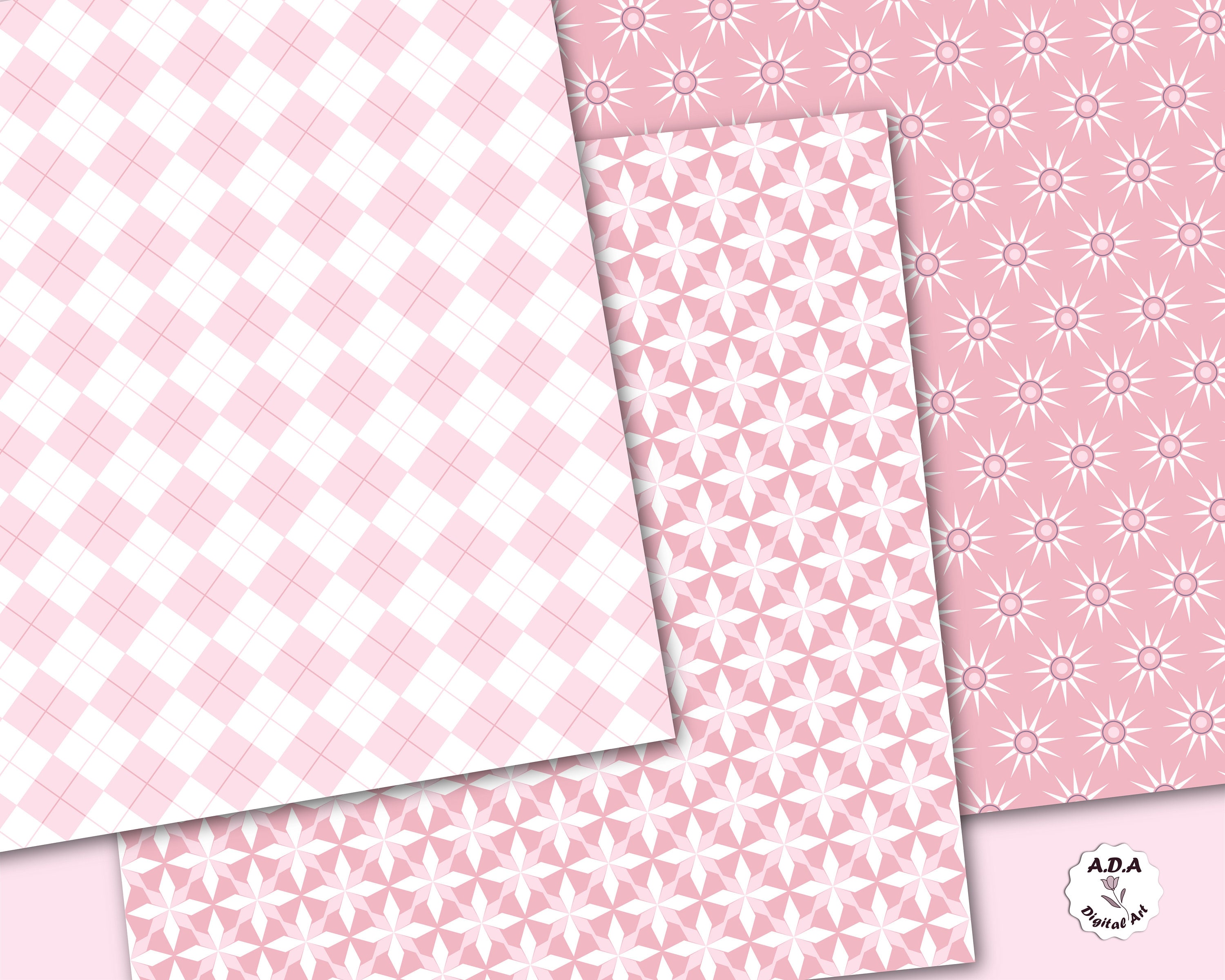 Baby Pink Geometric Paper, Pink Geometric Pattern, Printable Digital ...