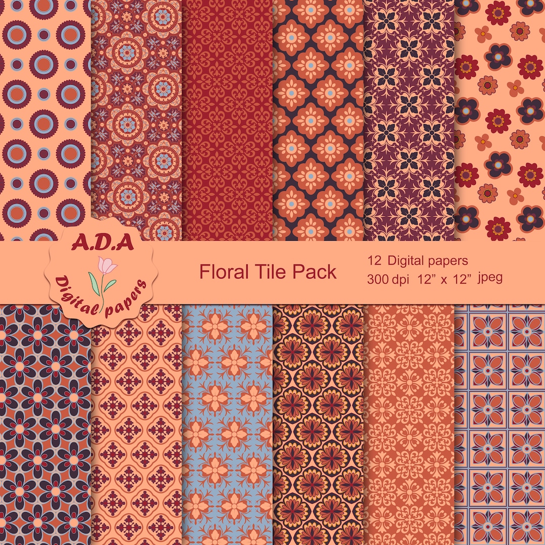 Floral Tile Paper Pack, Floral Pattern, Scrapbooking Papers, Tile ...