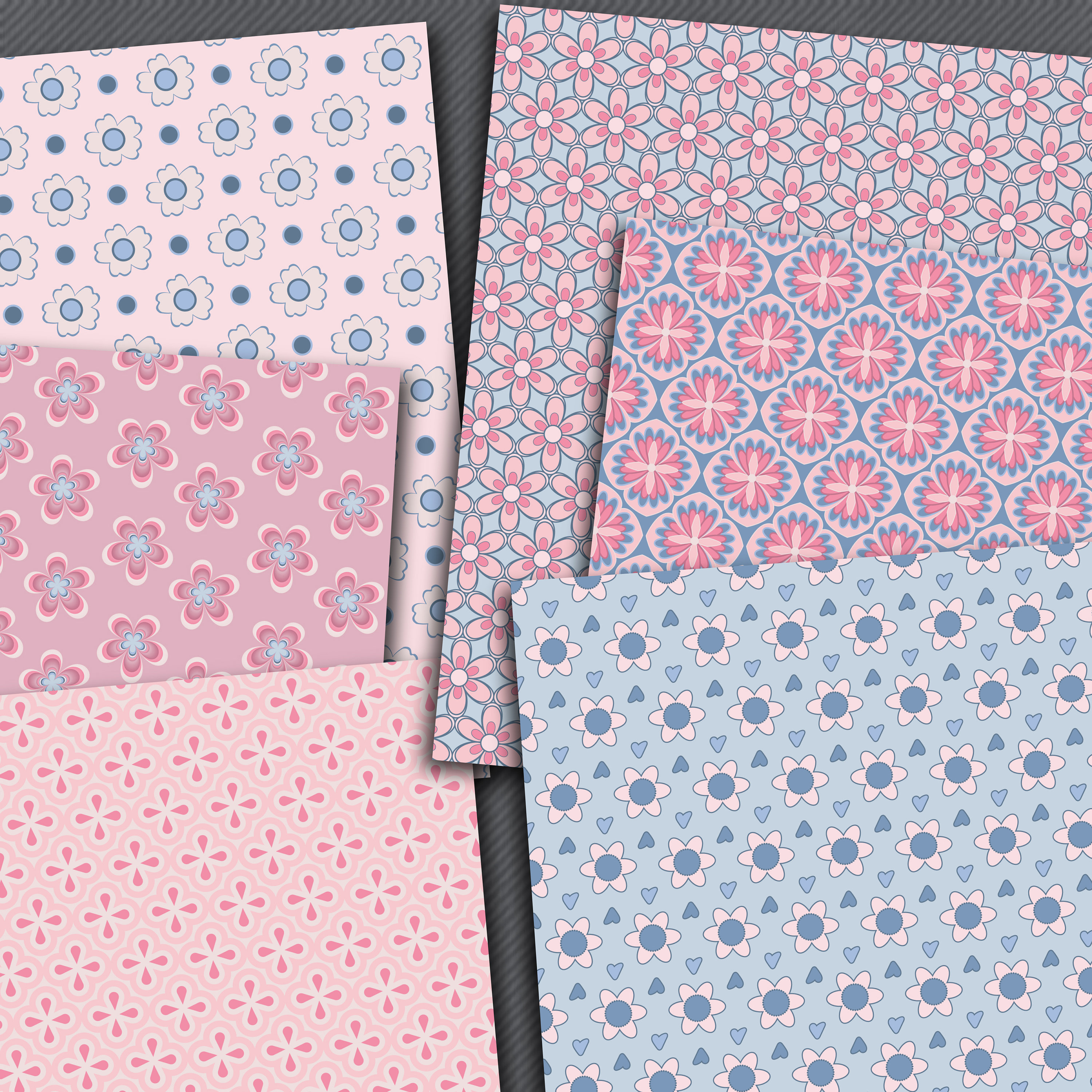 Blue and Pink Digital Paper Pack, Floral Scrapbooking Paper, Floral ...