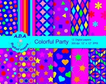 Colorful Rainbow Party Digital Paper Pack Party Decoration | Etsy
