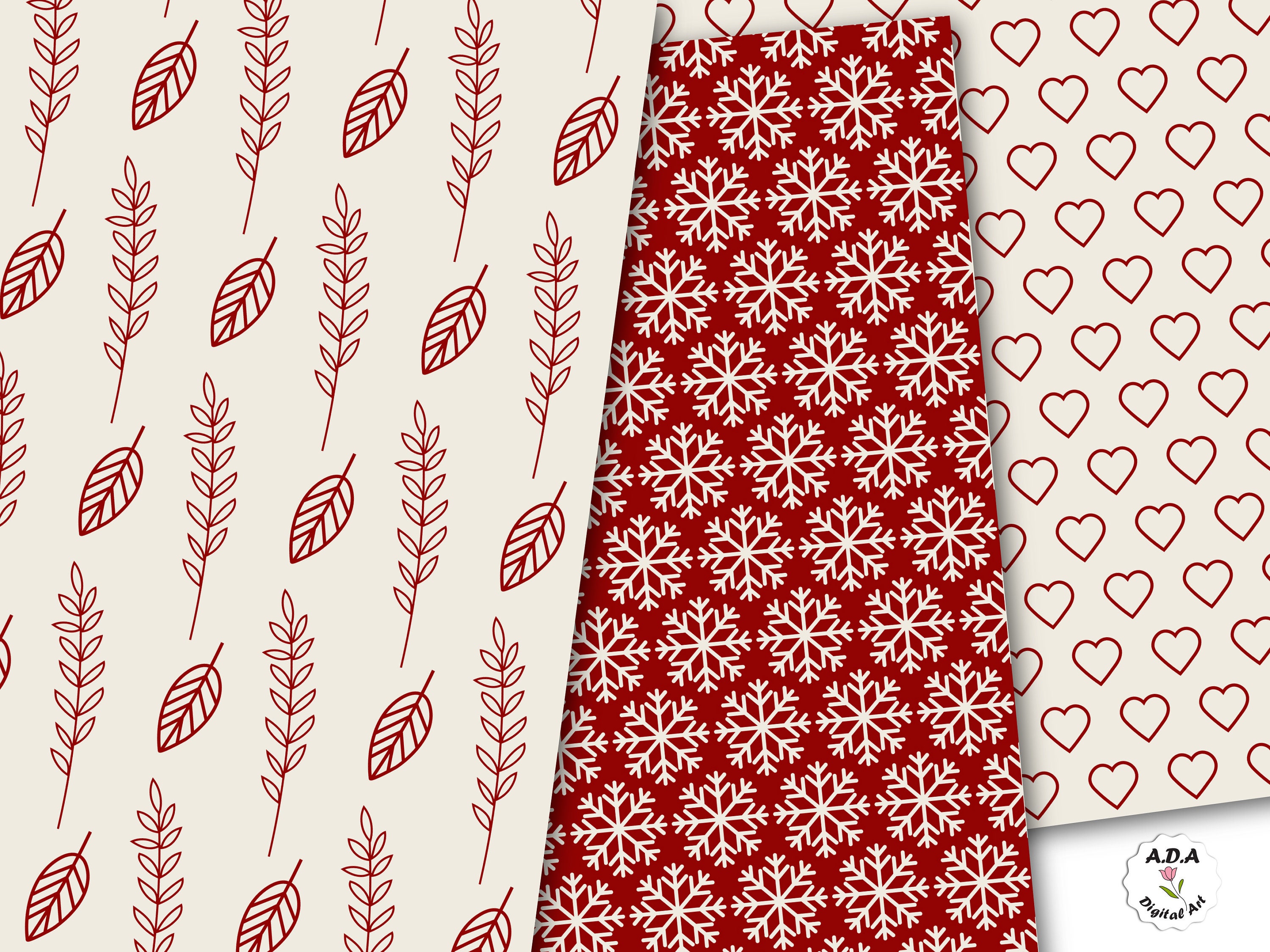 Dark Red Digital Paper, Red Floral Pattern, Red Scrapbook Paper, Dark ...