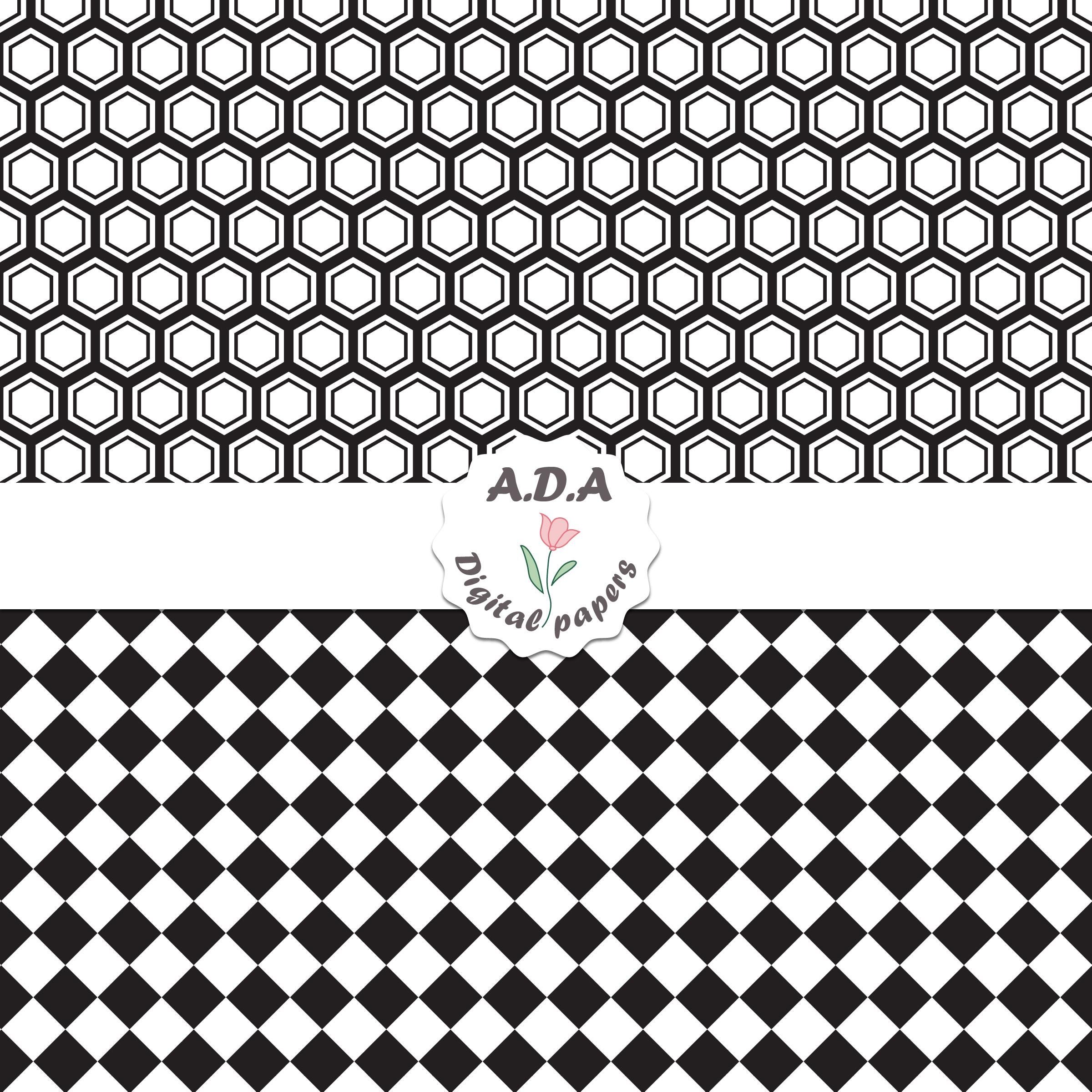 Black and White Digital Paper Pack, Black Scrapbooking Paper, Black and ...