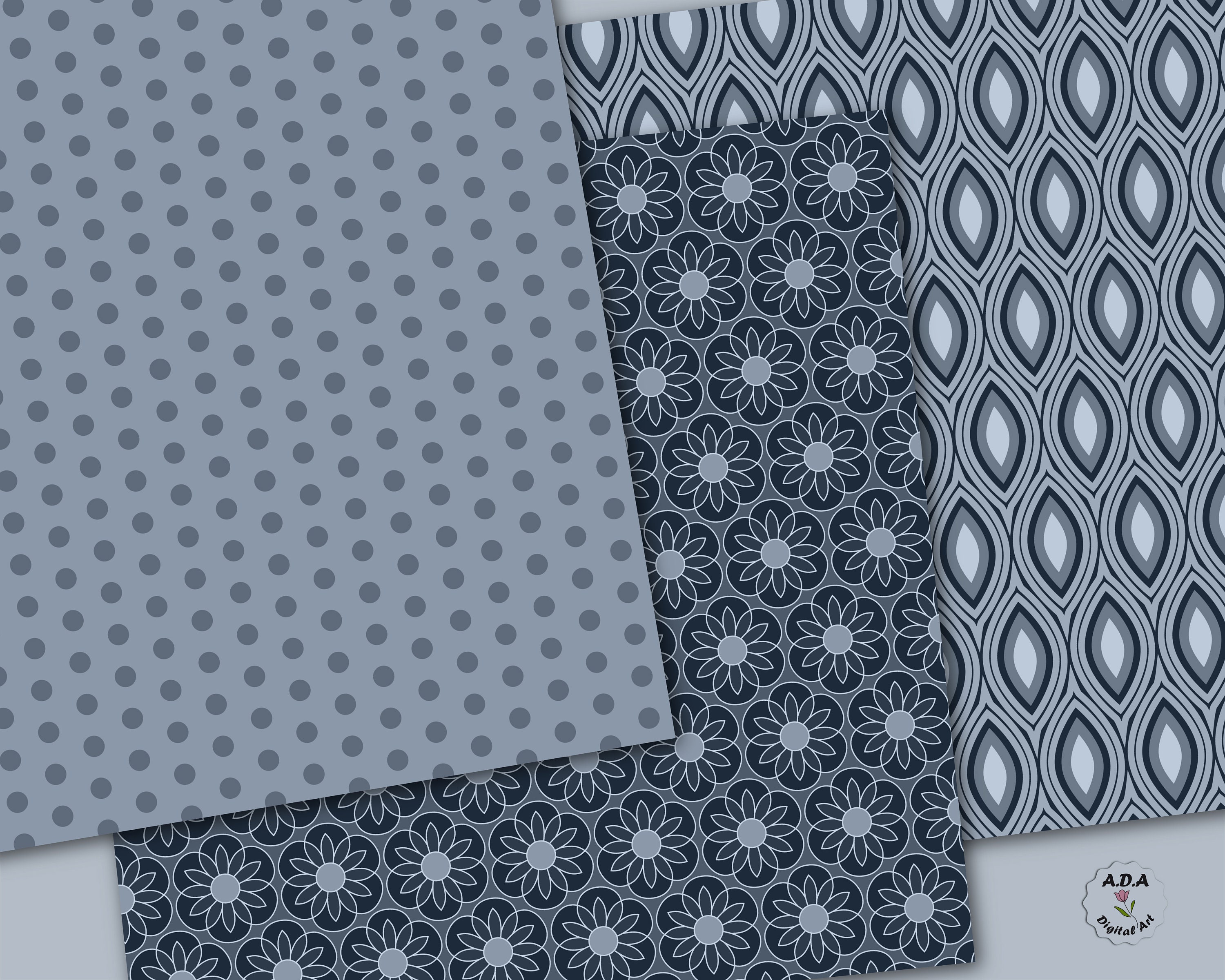 Blue Gray Digital Paper Pack, Blue Scrapbook Paper, Blue Gray ...