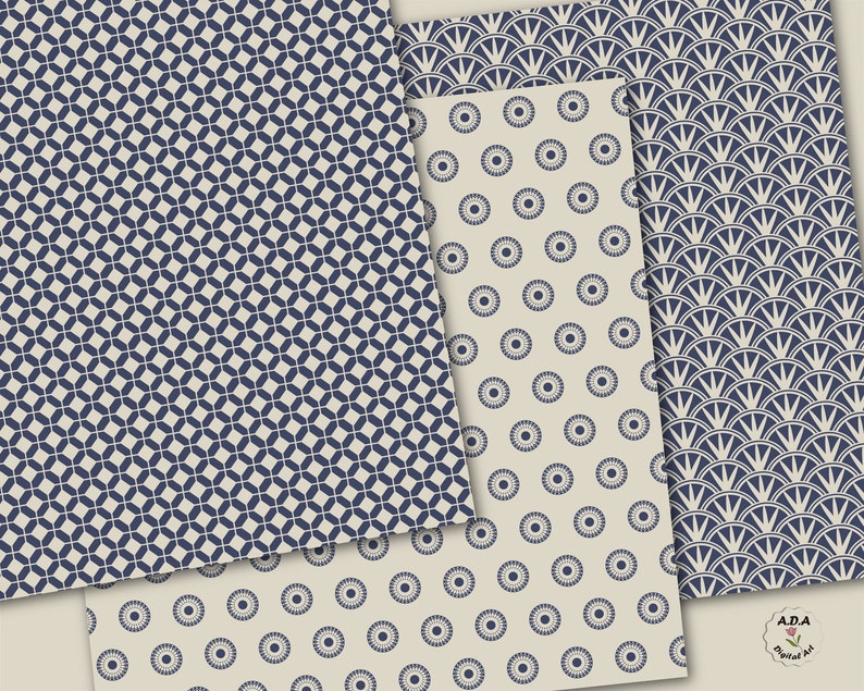 Blue and Beige Digital Paper Pack, Blue Scrapbook Paper, Blue ...