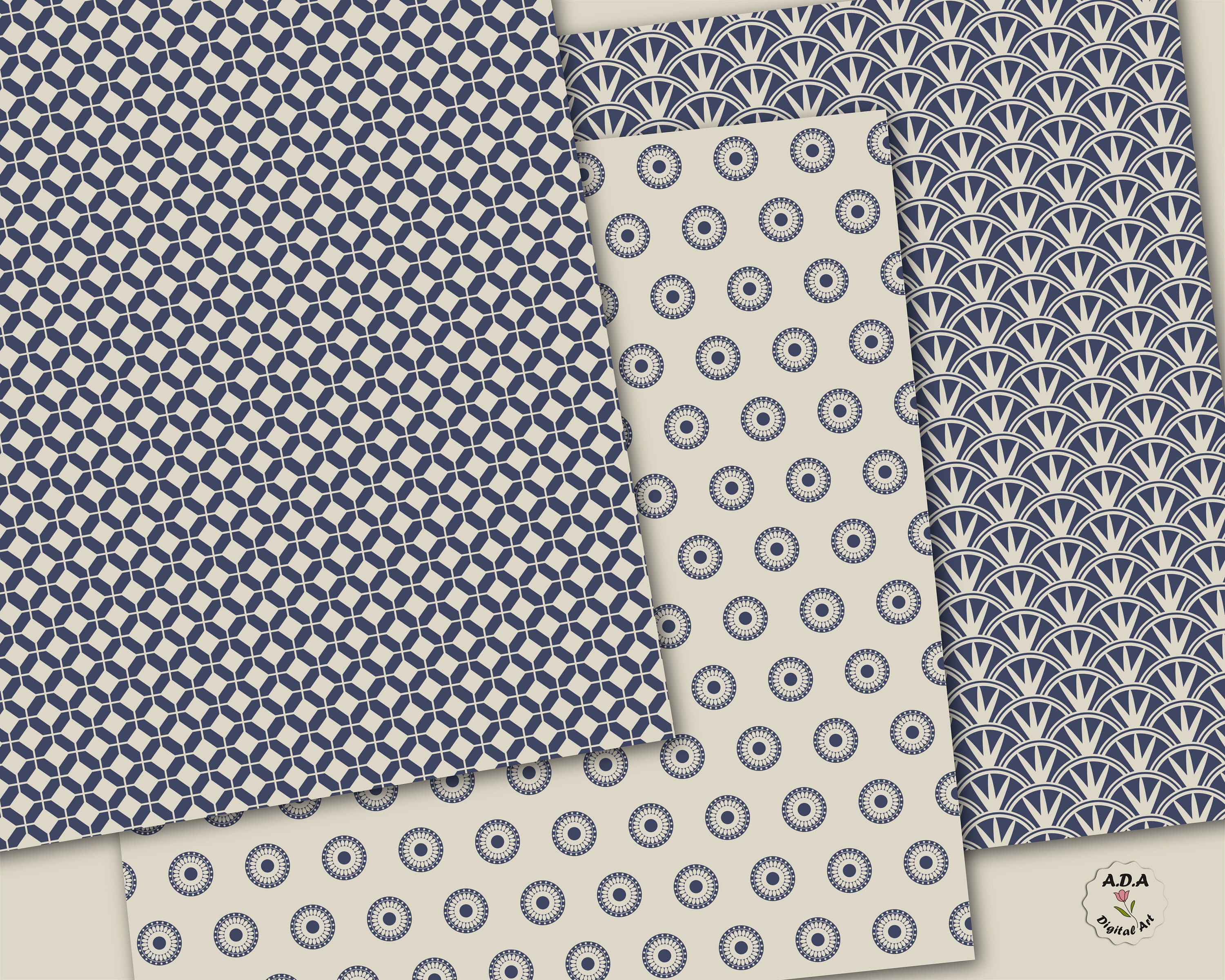 Blue and Beige Digital Paper Pack, Blue Scrapbook Paper, Blue ...