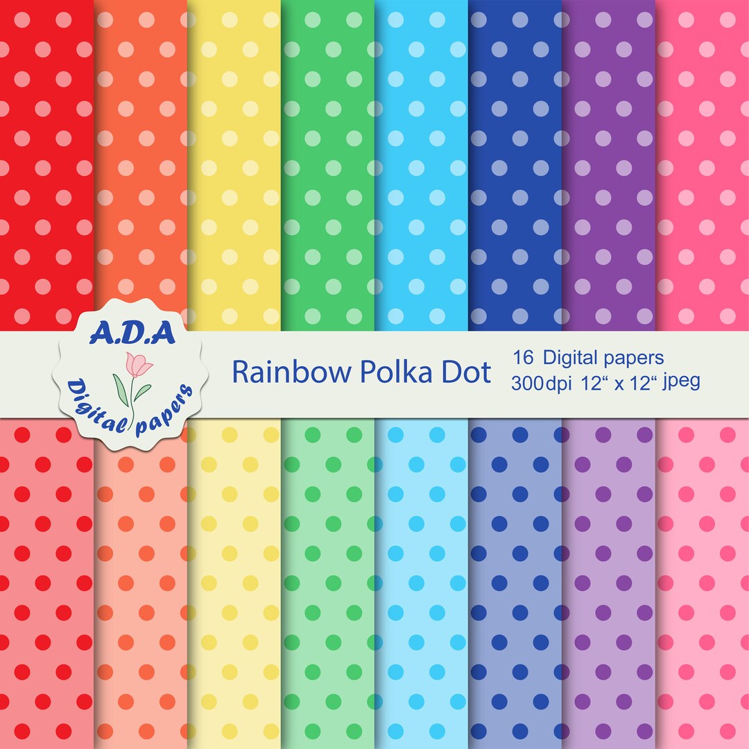 Rainbow Colors Polka Dot Digital Paper Pack, Polka Dot Scrapbooking ...