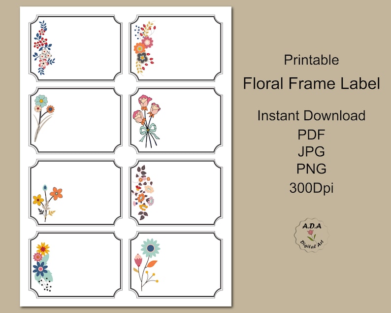 Floral Frame Label Tag Clipart, Fancy Name Tag Clipart, Floral Frame ...