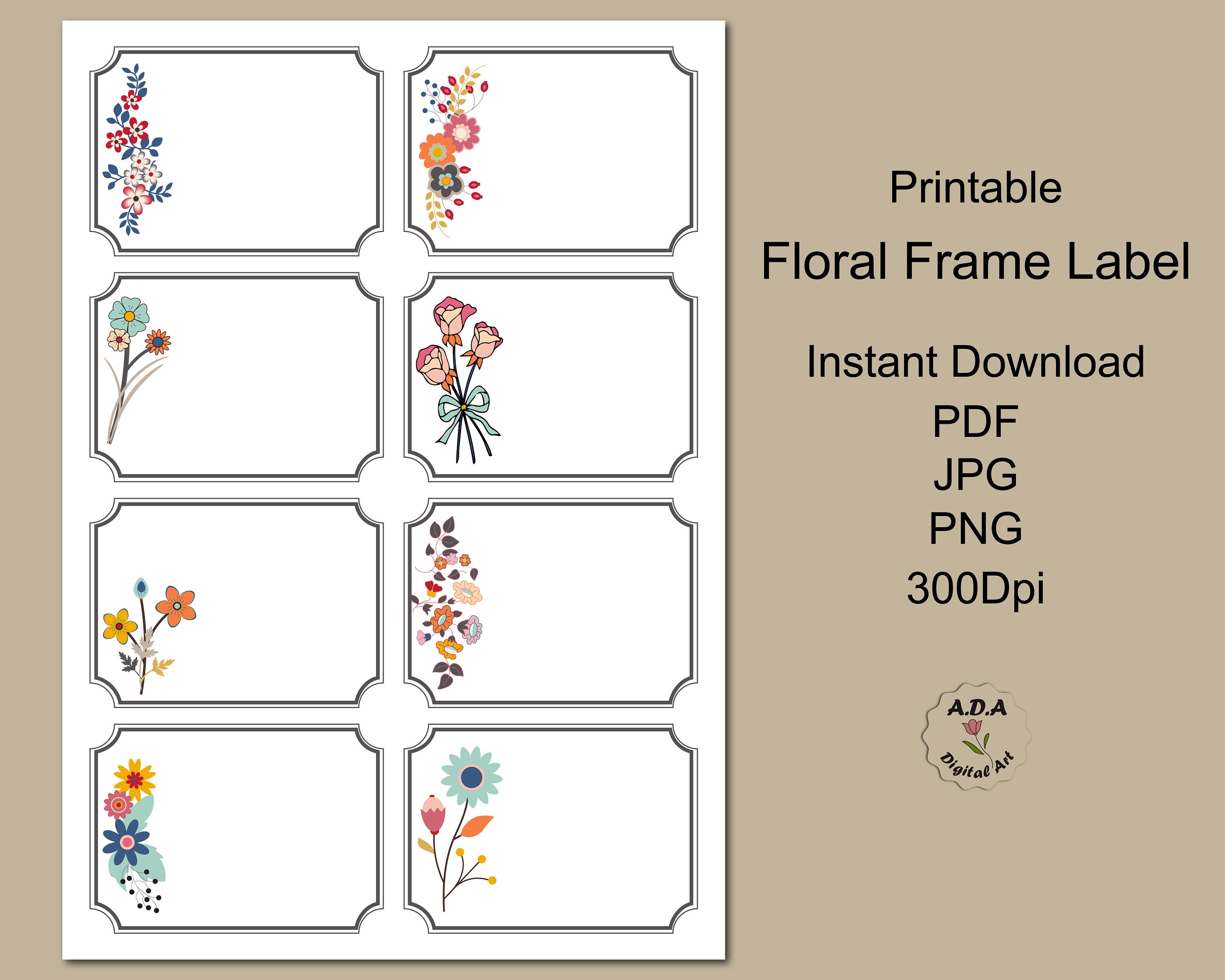 Floral Frame Label Tag Clipart, Fancy Name Tag Clipart, Floral Frame ...