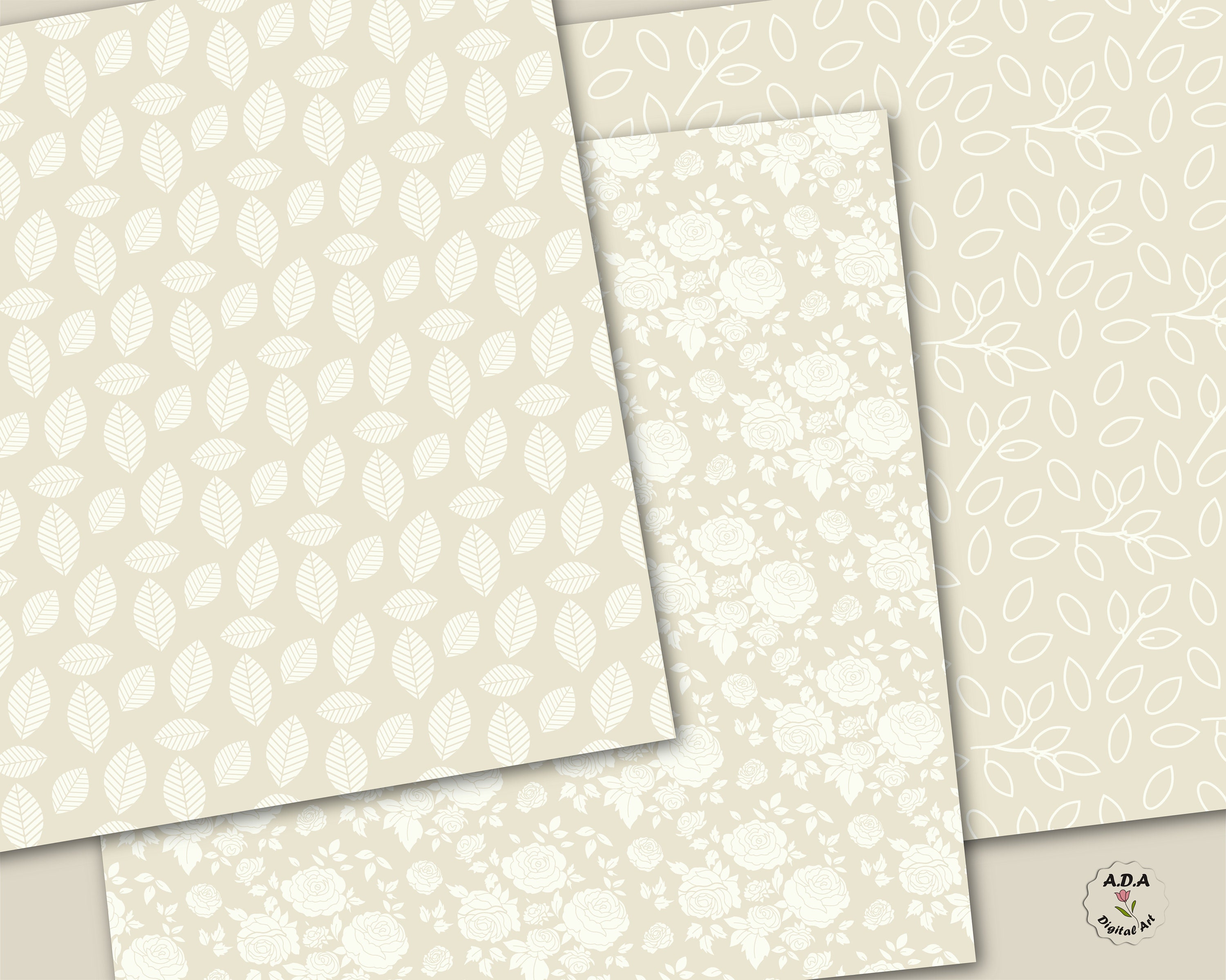 Floral Cream Digital Paper, Elegant Cream Floral Pattern, Cream ...
