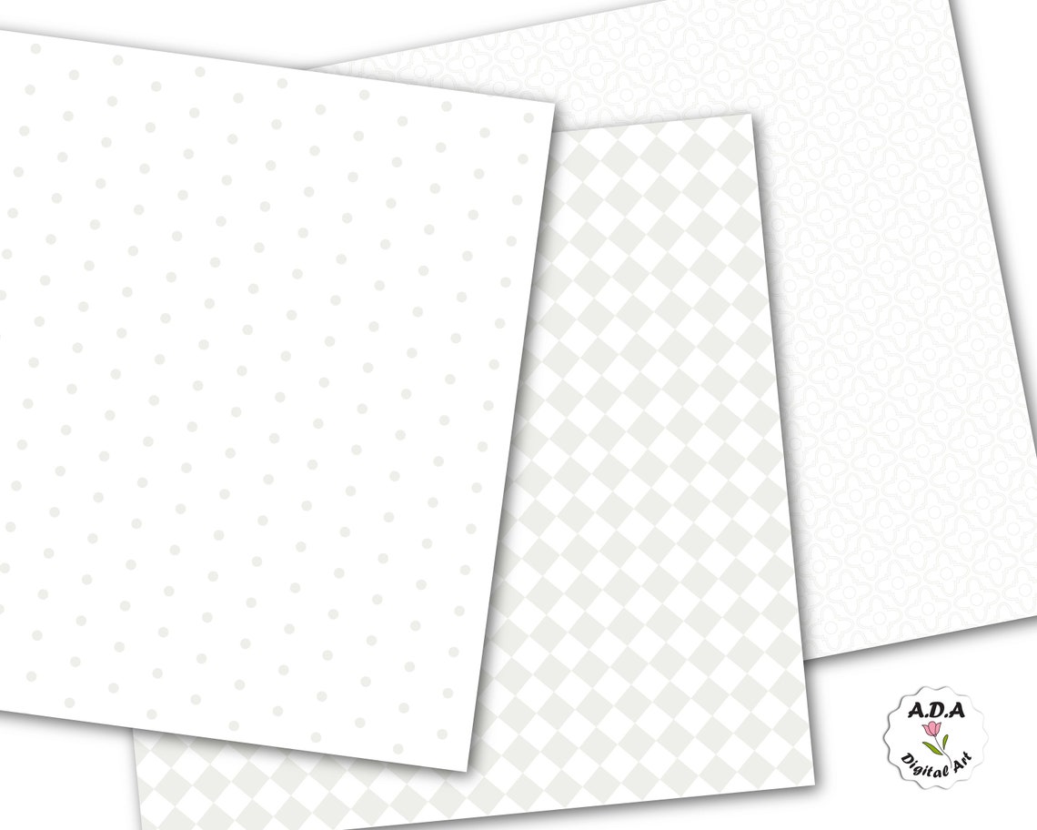 White Digital Paper, White Floral Pattern, White Geometric Pattern ...