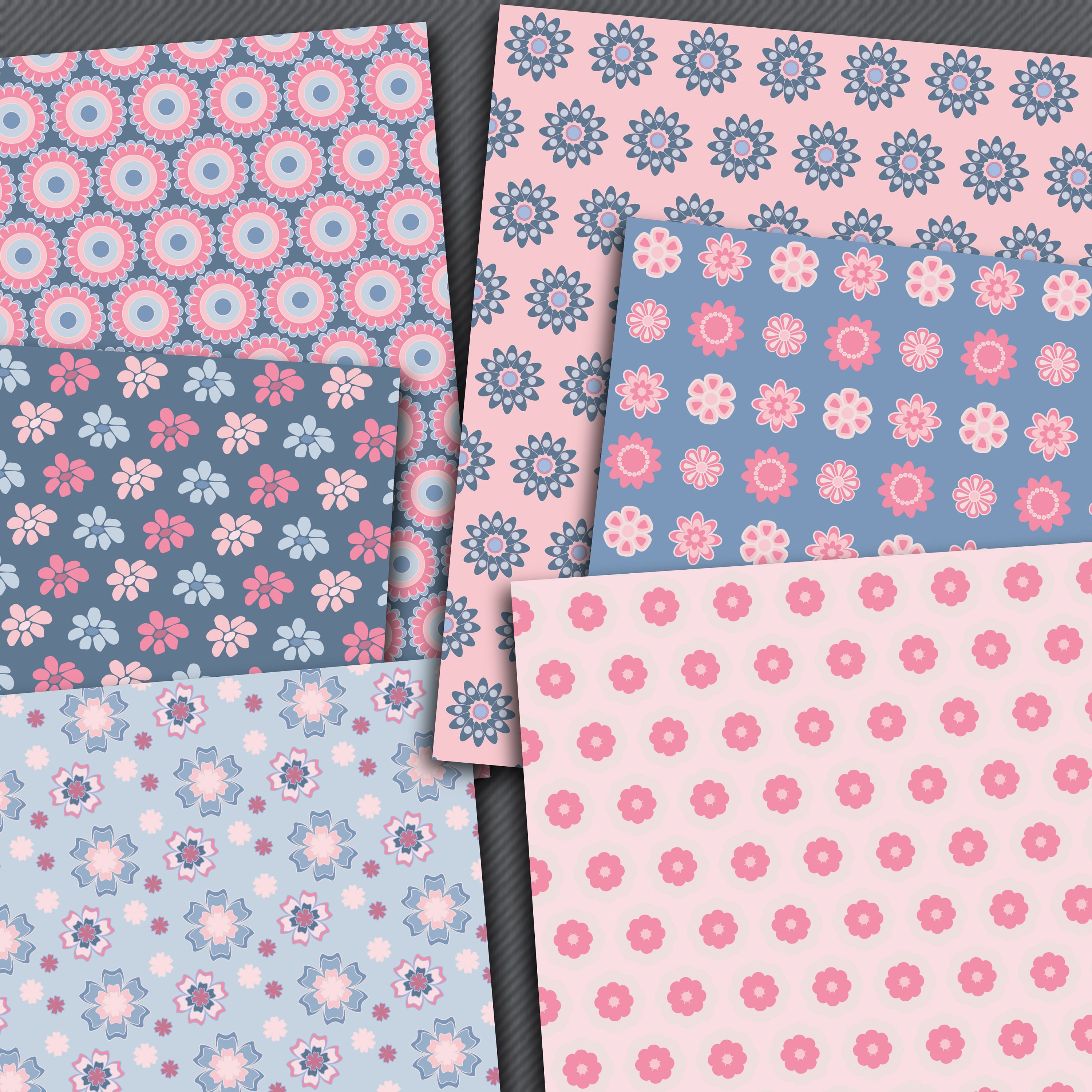 Blue and Pink Digital Paper Pack, Floral Scrapbooking Paper, Floral ...