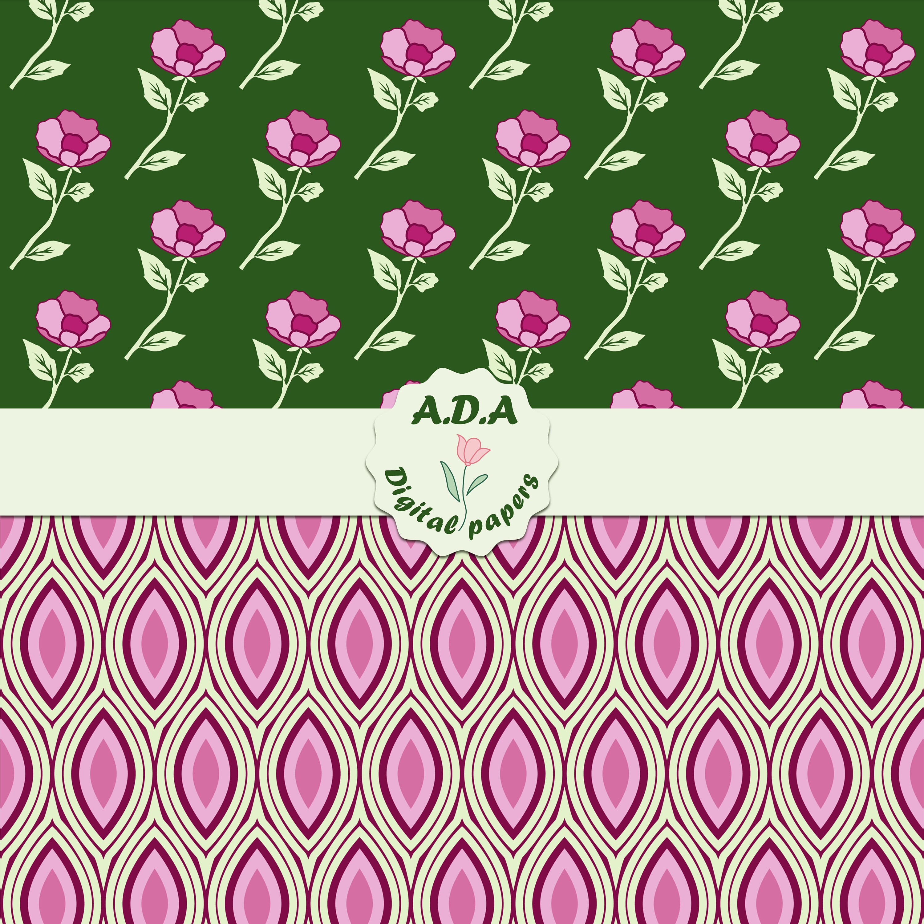 Pink and Green Digital Paper Pack Pink and Green Scrapbooking - Etsy UK