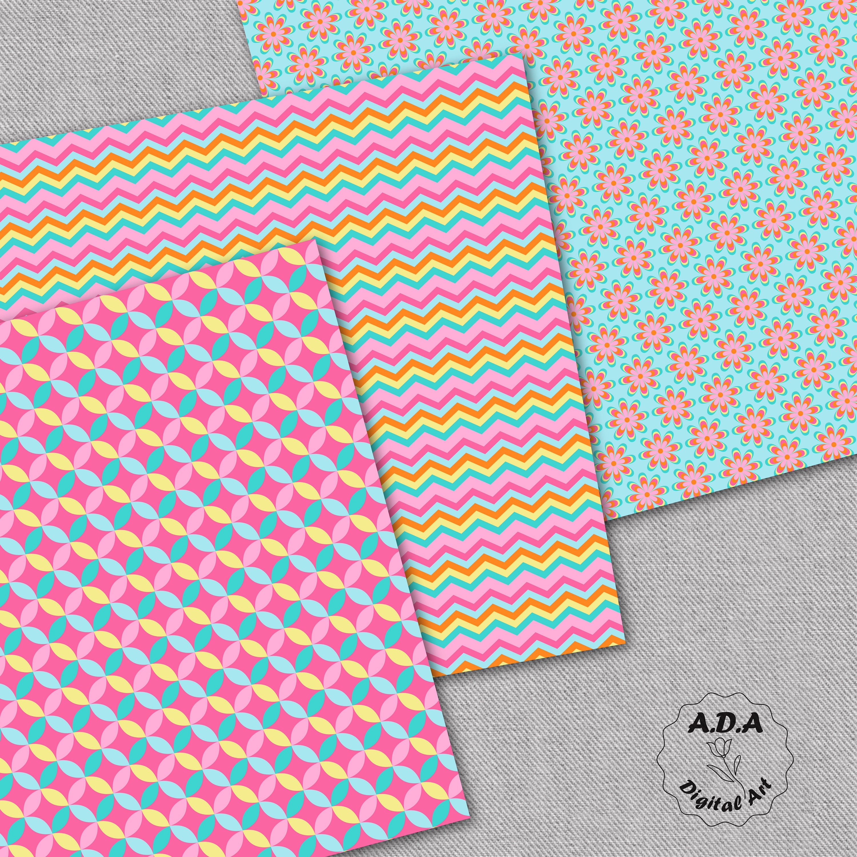 Pink and Light Blue Digital Paper Pack, Scrapbooking Papers, Pink and ...