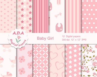 Baby Girl Pink Printable Digital Paper Pack Baby Shower - Etsy
