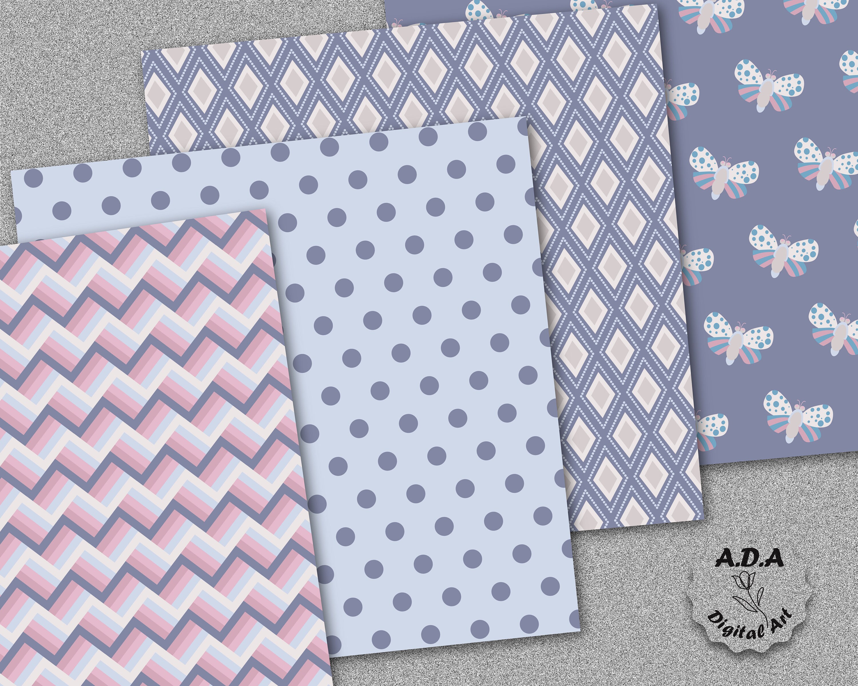 Blue and Pink Digital Paper, Pastel Butterfly Scrapbook Paper, Floral ...