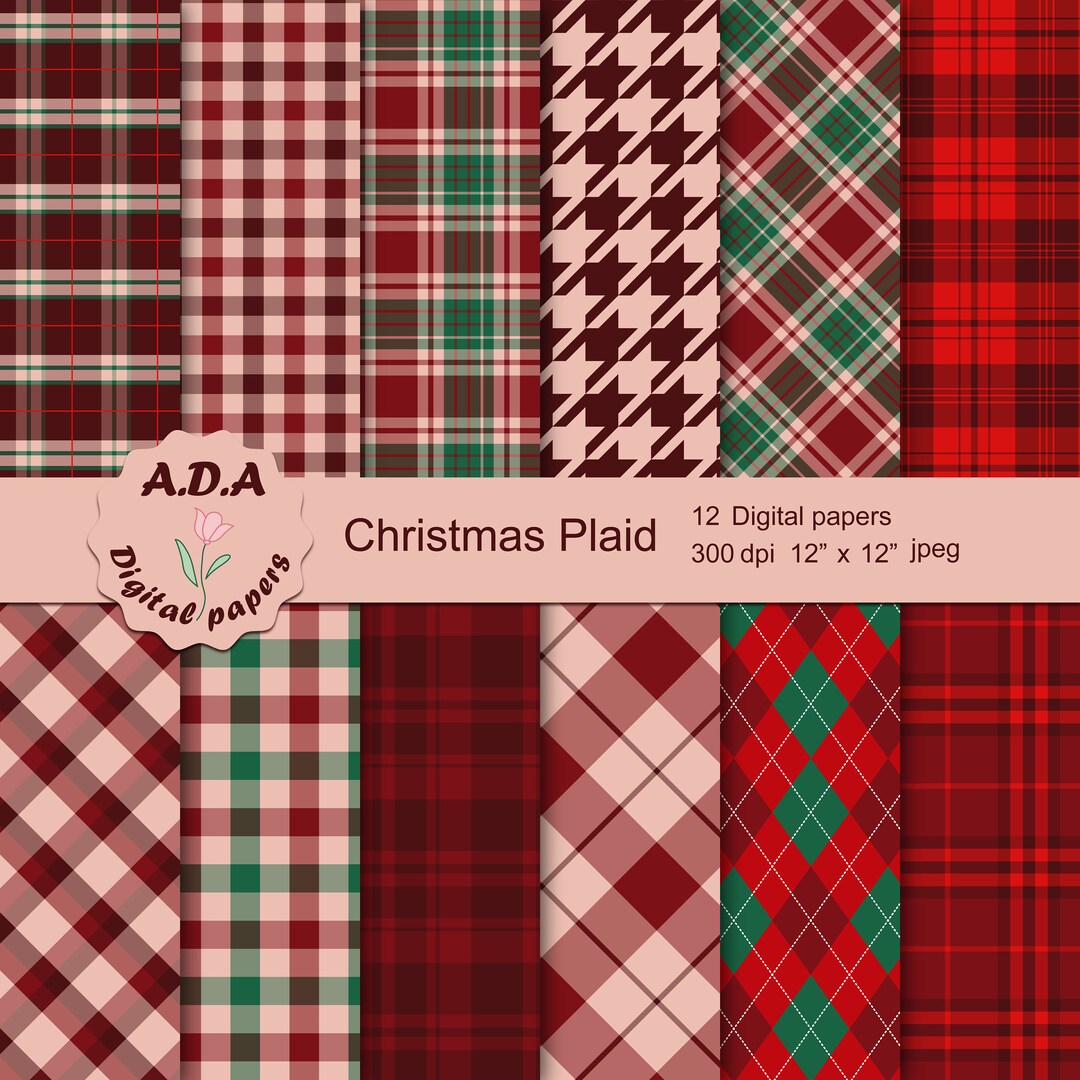 Christmas Plaid Digital Paper Pack, Christmas Background, Christmas ...