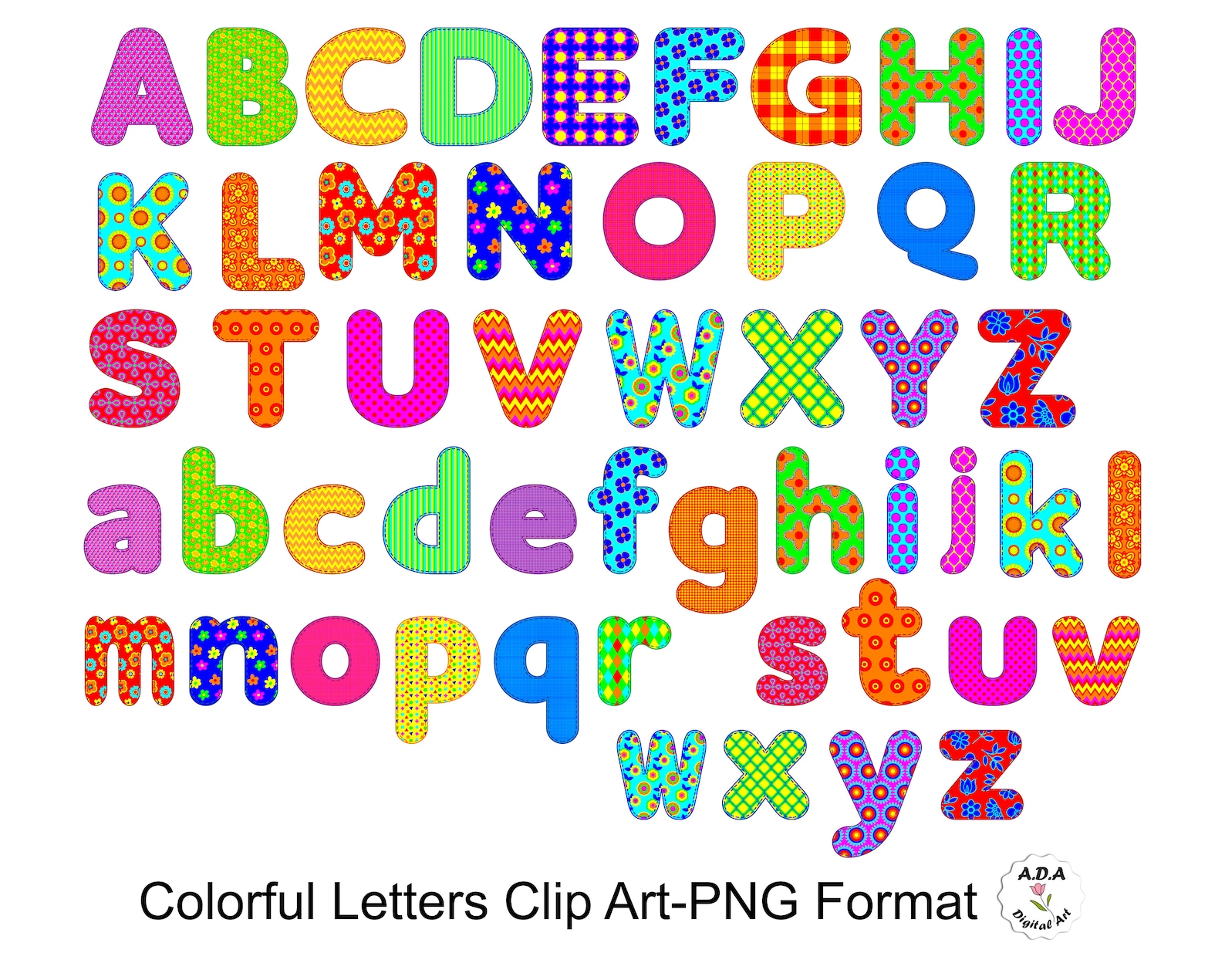 Alphabet Clipart, Colorful Alphabet Letter Clip Art, Upper and ...