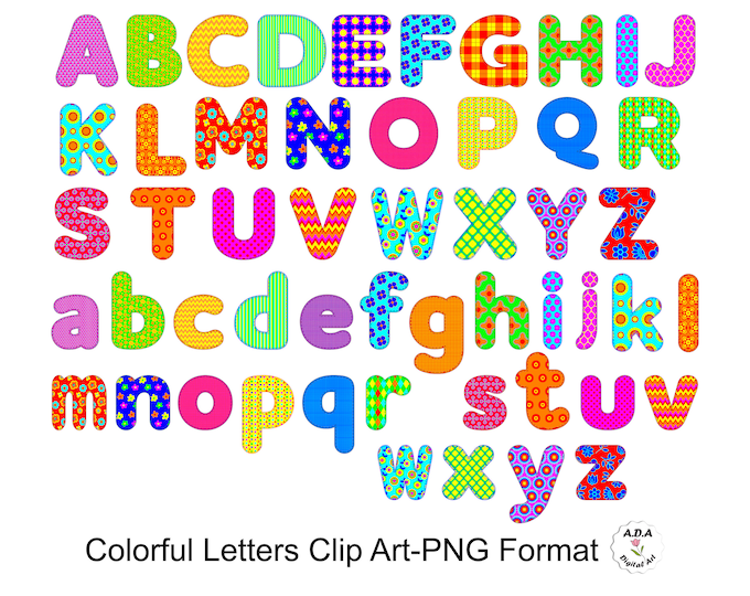 Colorful Bright Alphabet Clipart, Letter Clipart, Hand Drawn Letters ...