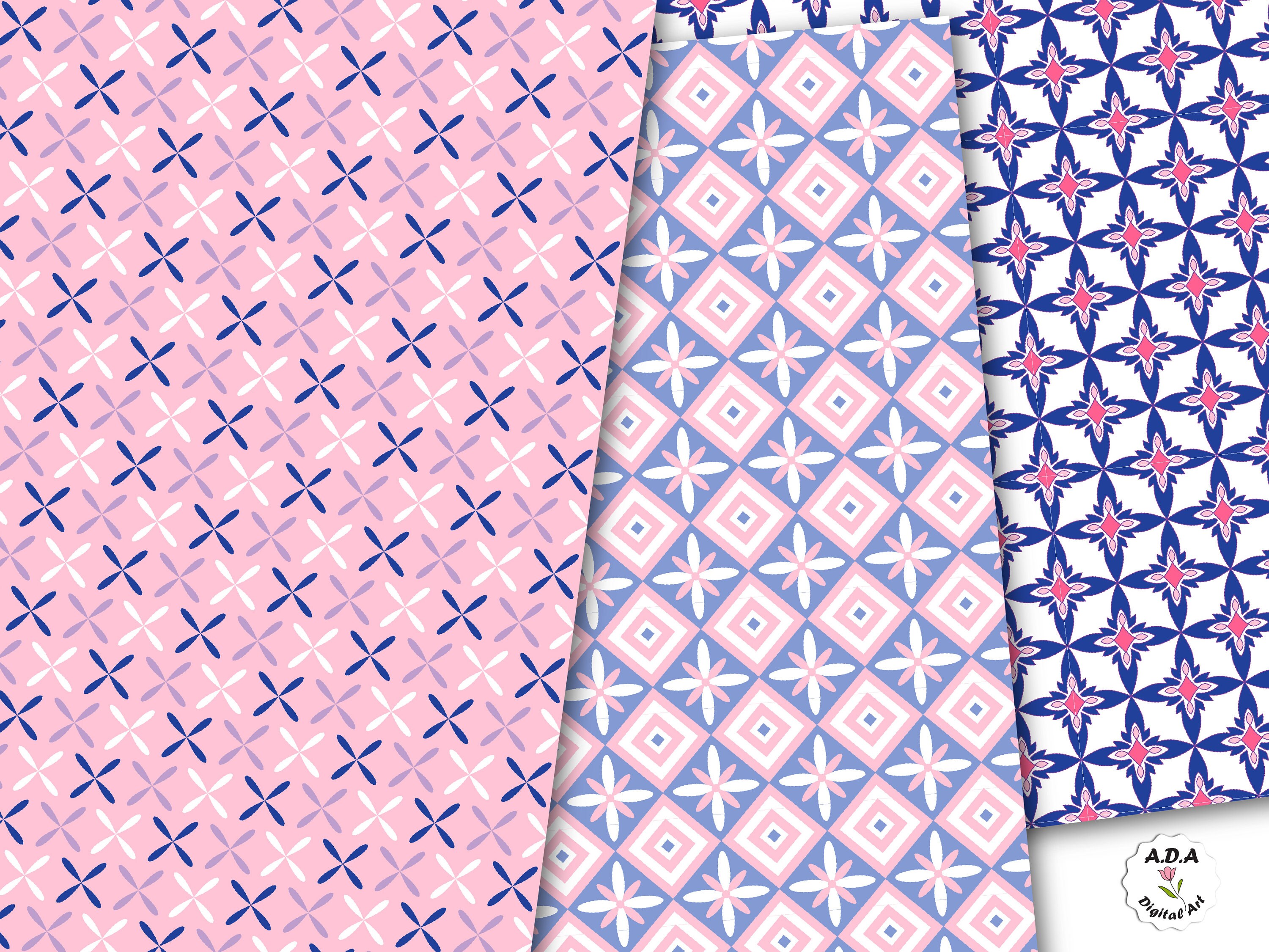 Pink and Blue Digital Paper Pack, Floral Scrapbooking Paper, Floral ...