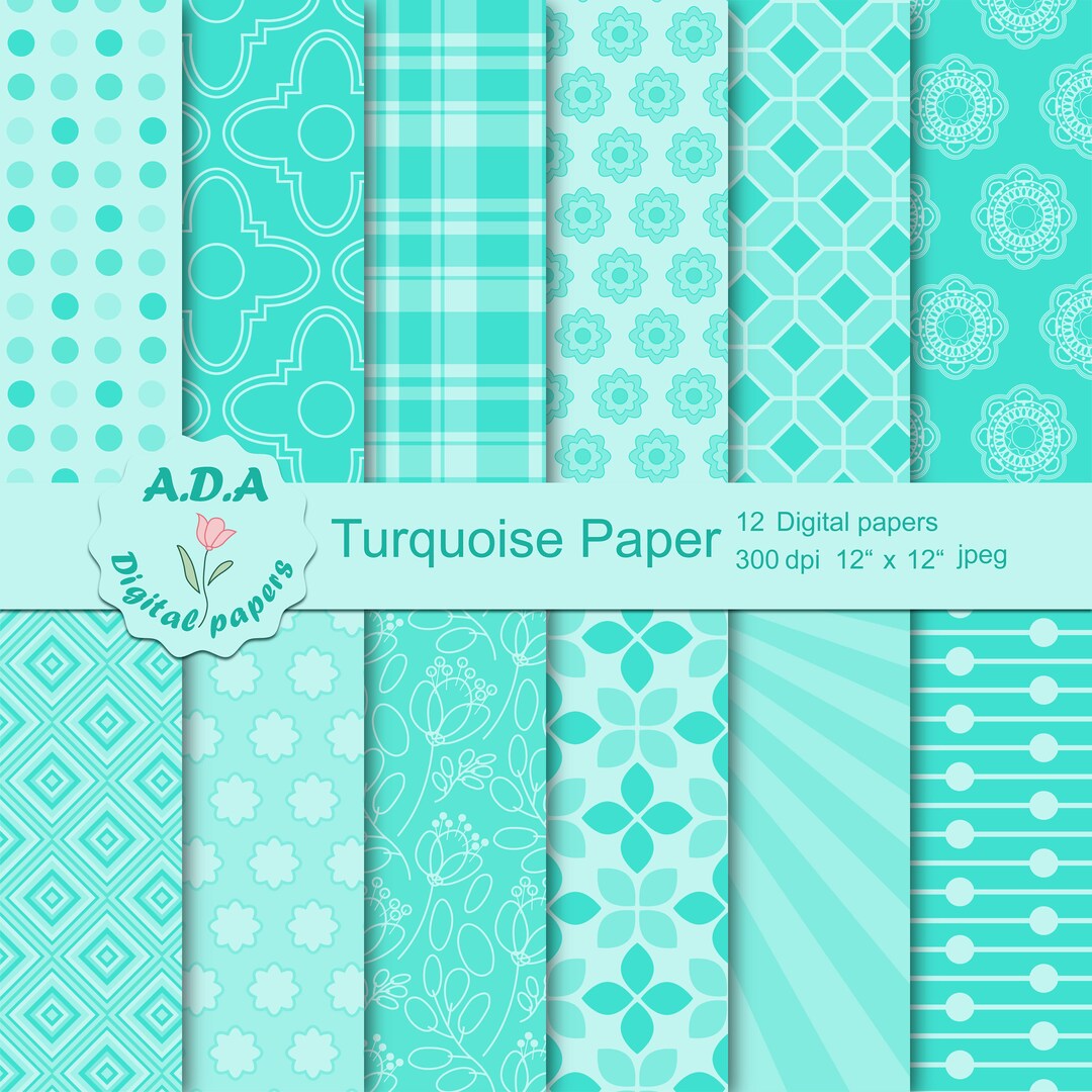 Turquoise Blue Paper, Turquoise Geometric Pattern, Printable Digital ...