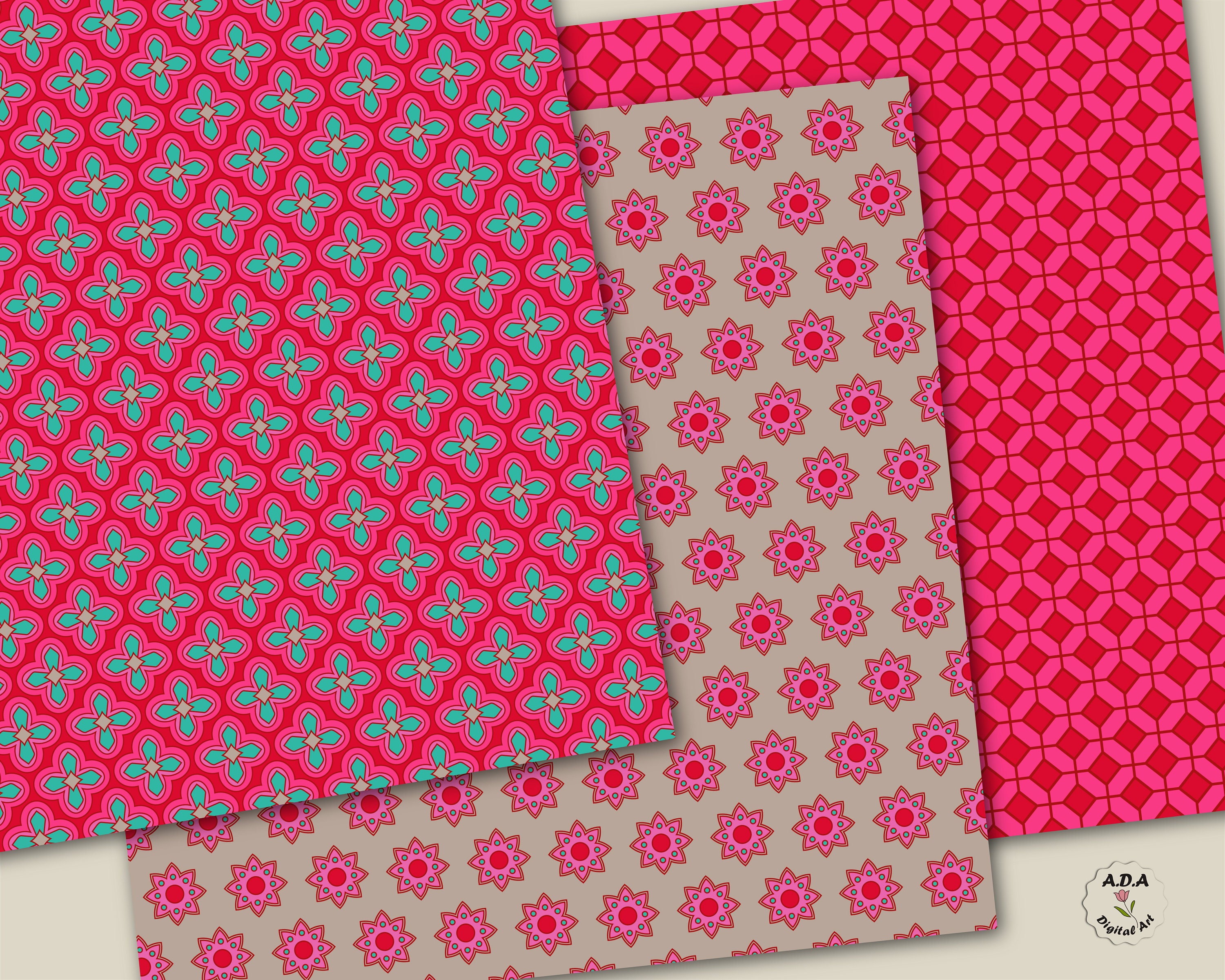 Red and Pink Digital Paper Pack, Strong Pink Scrapbook Paper, Red ...