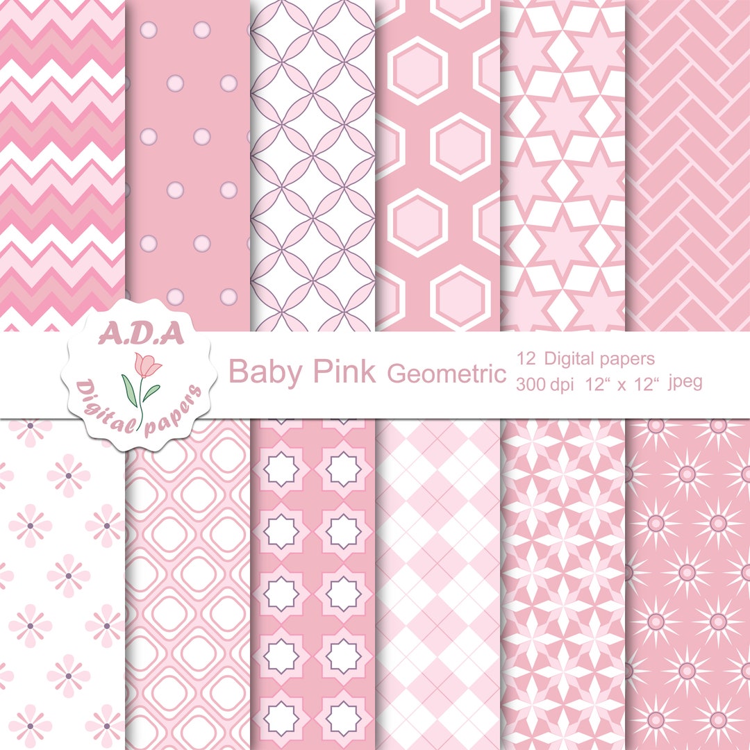 Baby Pink Geometric Paper, Pink Geometric Pattern, Printable Digital ...