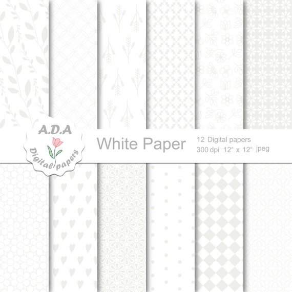 White Digital Paper White Floral Pattern White Geometric - Etsy