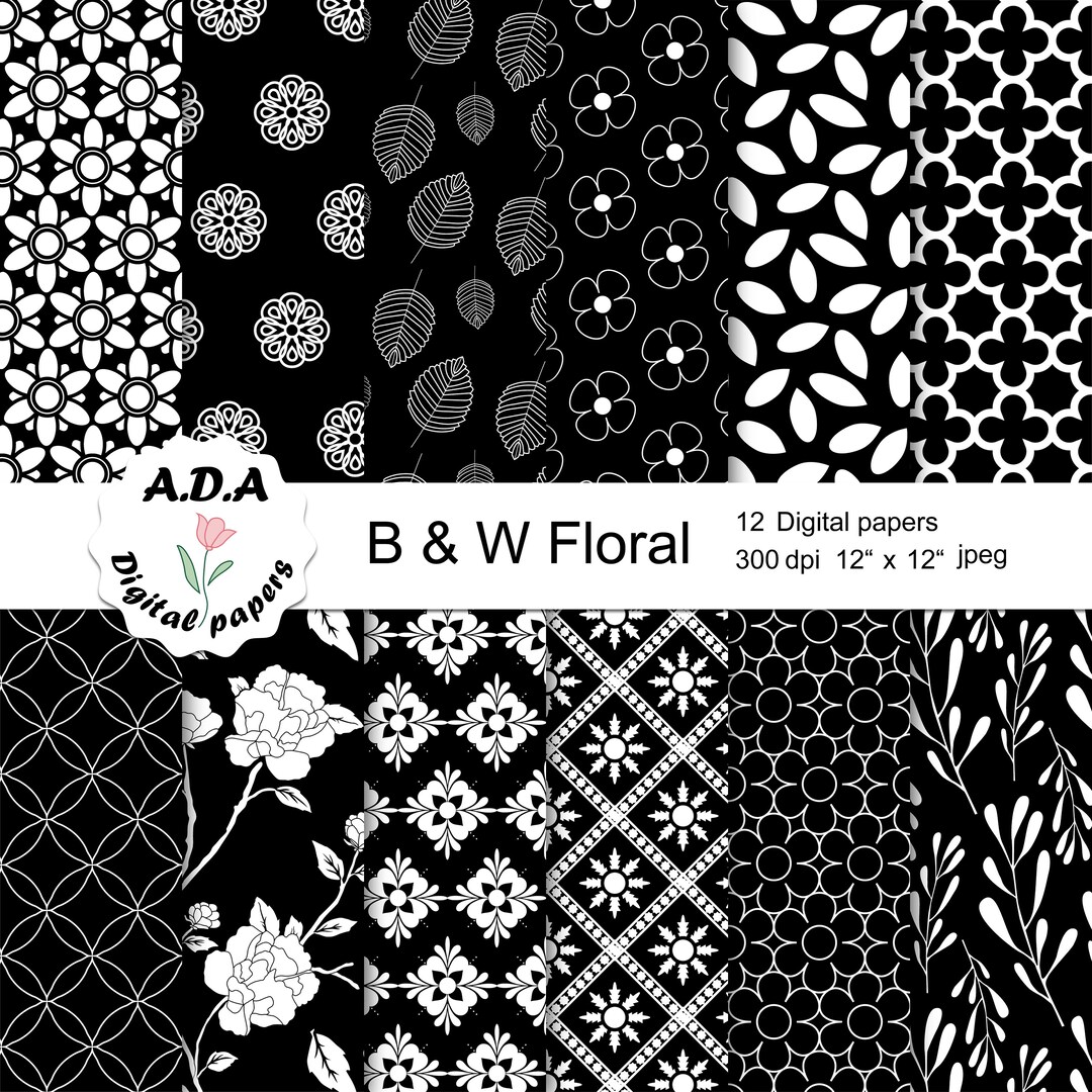 Black and White Digital Paper Pack, Black and White Scrapbooking Paper ...