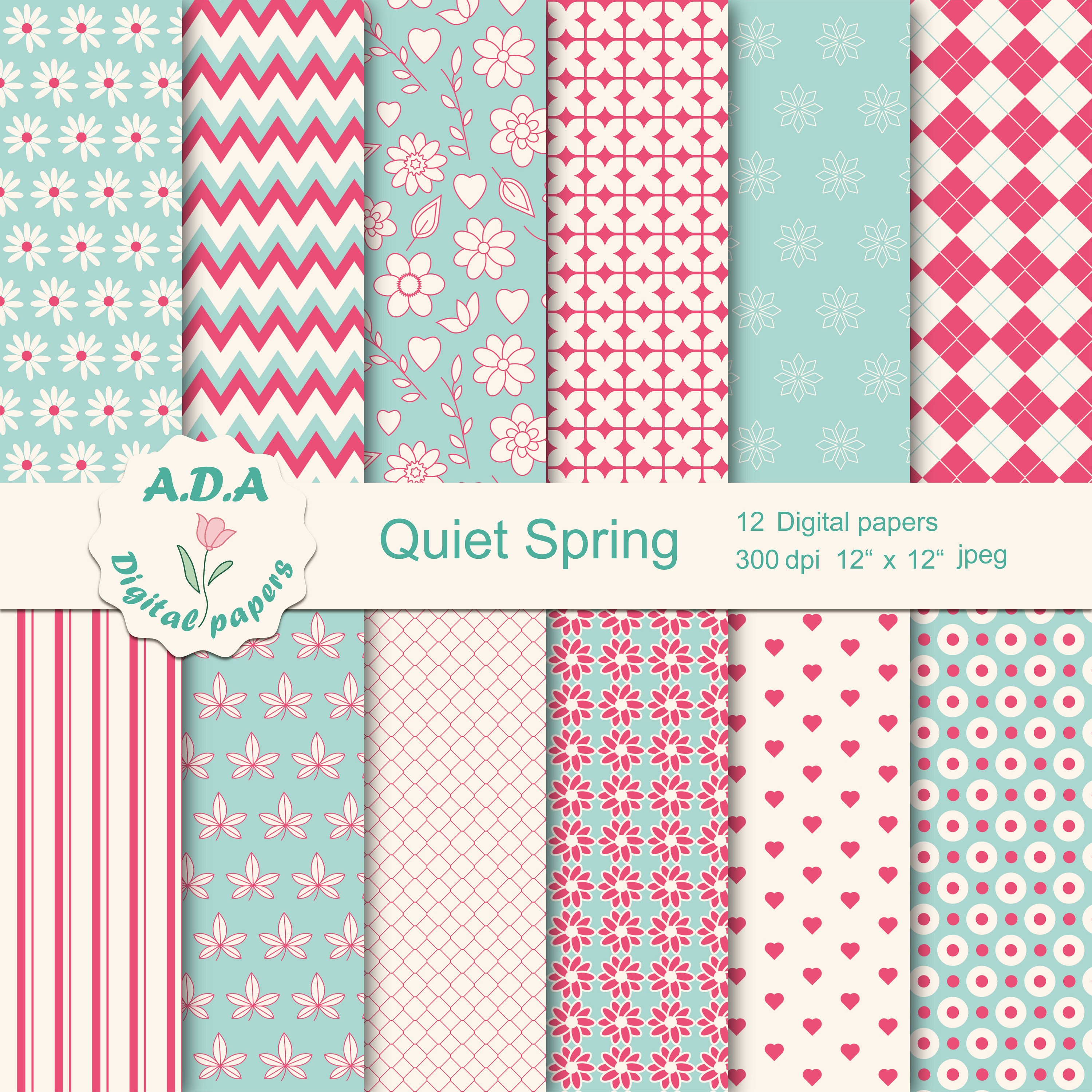 Red and Blue Digital Paper Pack, Red and Light Blue Scrapbook Paper ...