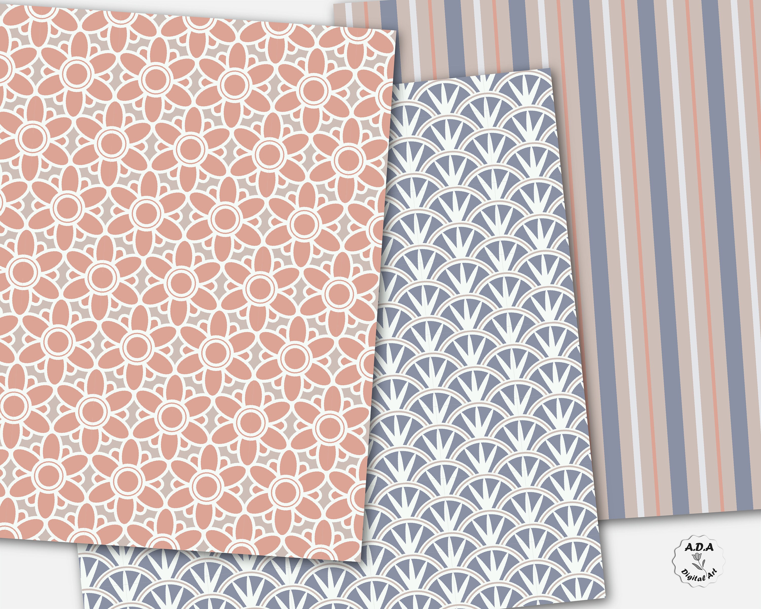 Soft Colors Digital Paper Pack, Geometric Scrapbook Paper, Blue and ...
