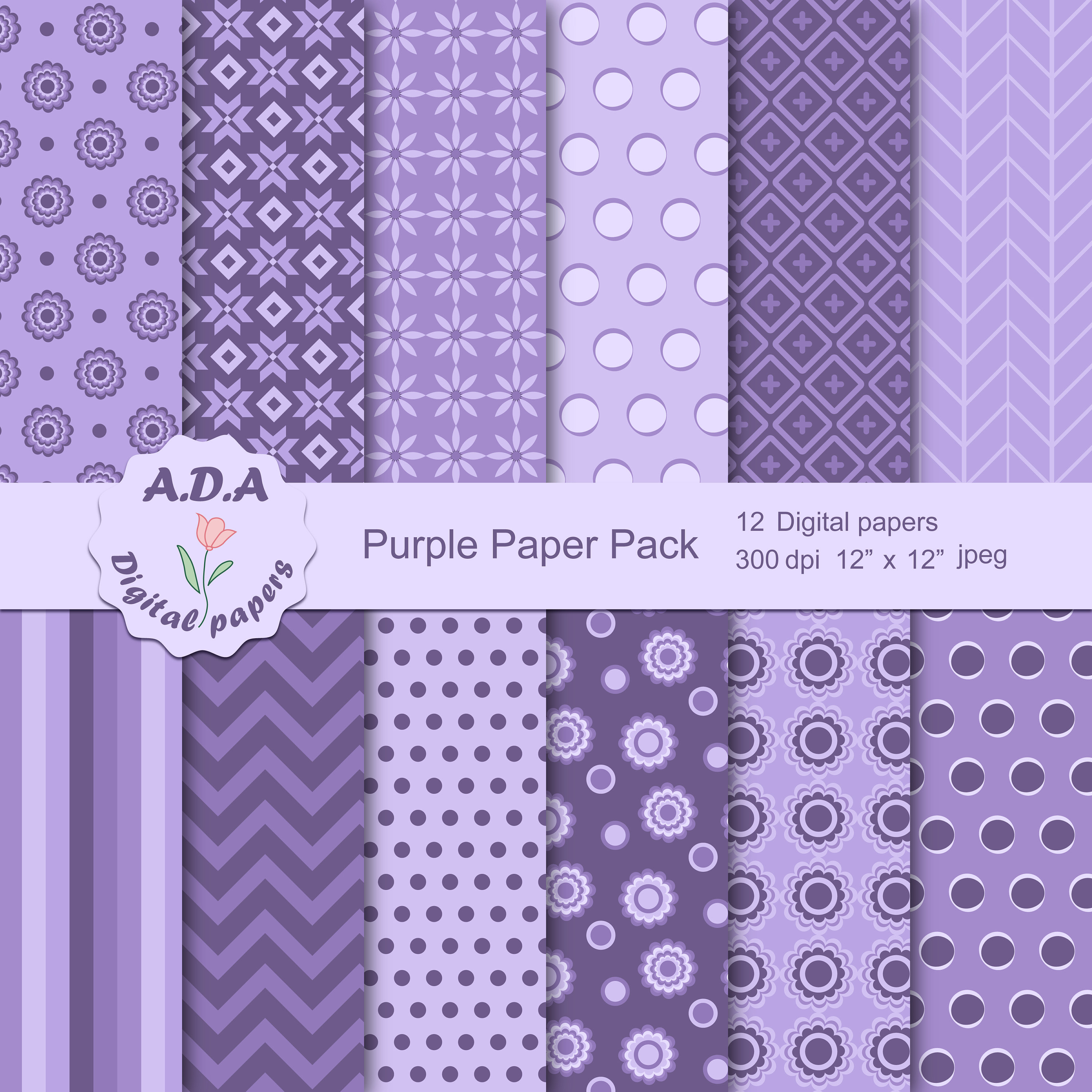 Purple Digital Paper, Purple Background, Purple Scrapbooking Paper ...
