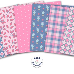 Pink and Blue Digital Paper Pack, Floral Scrapbooking Paper, Spring ...