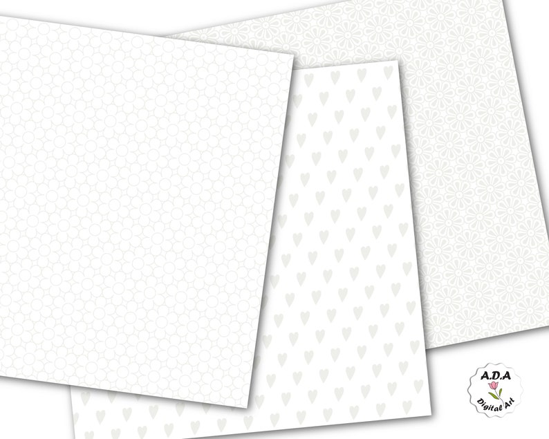 White Digital Paper, White Floral Pattern, White Geometric Pattern ...